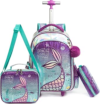 Mermaid Rolling Backpack for Gilrs Backpacks with Wheels for Elementary ...