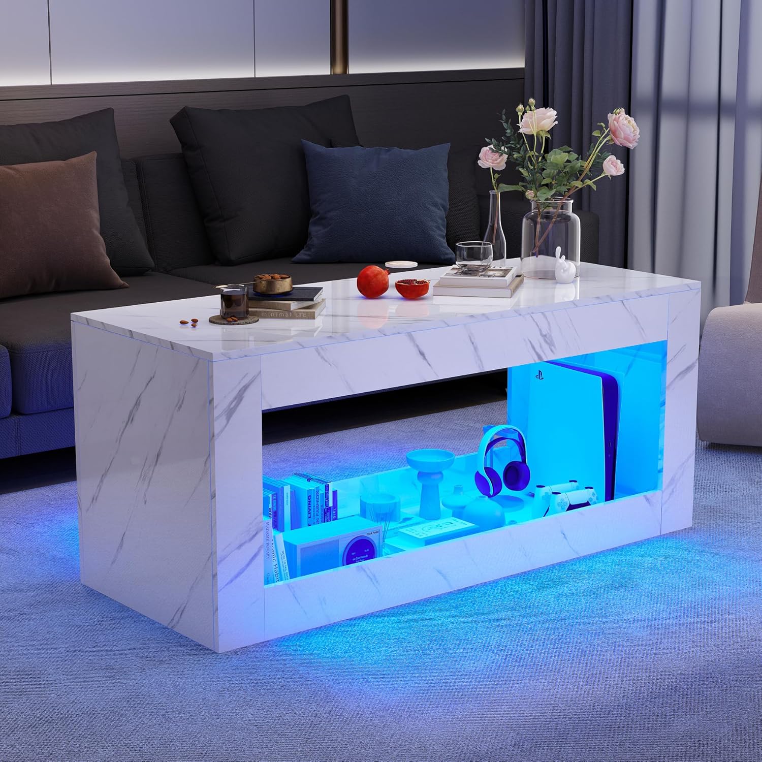 Amazon.com: chartustriable 47inch Large High-Glossy LED Coffee Table ...