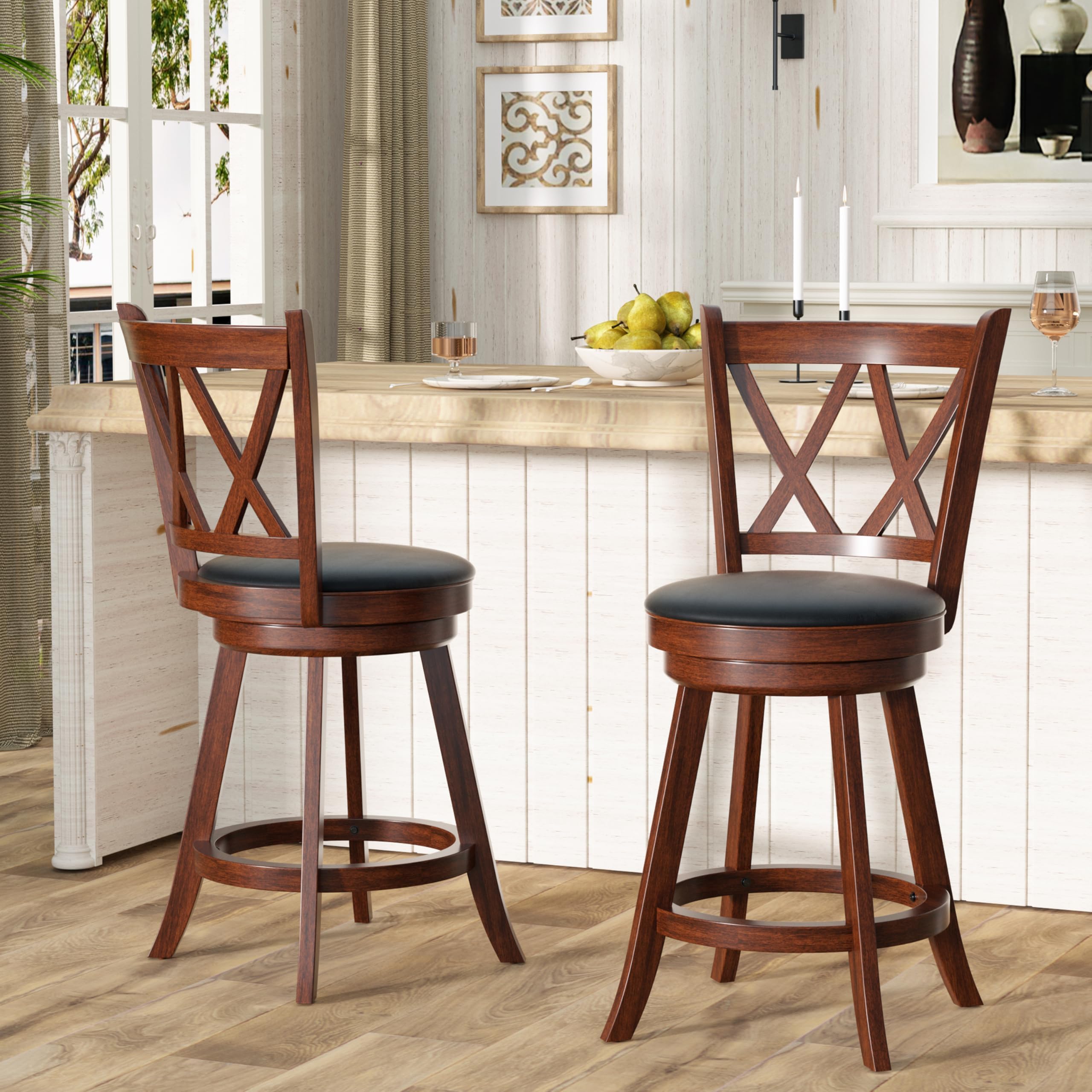 Amazon.com: 24" Counter Height Swivel Bar Stools - High Back Swivel ...
