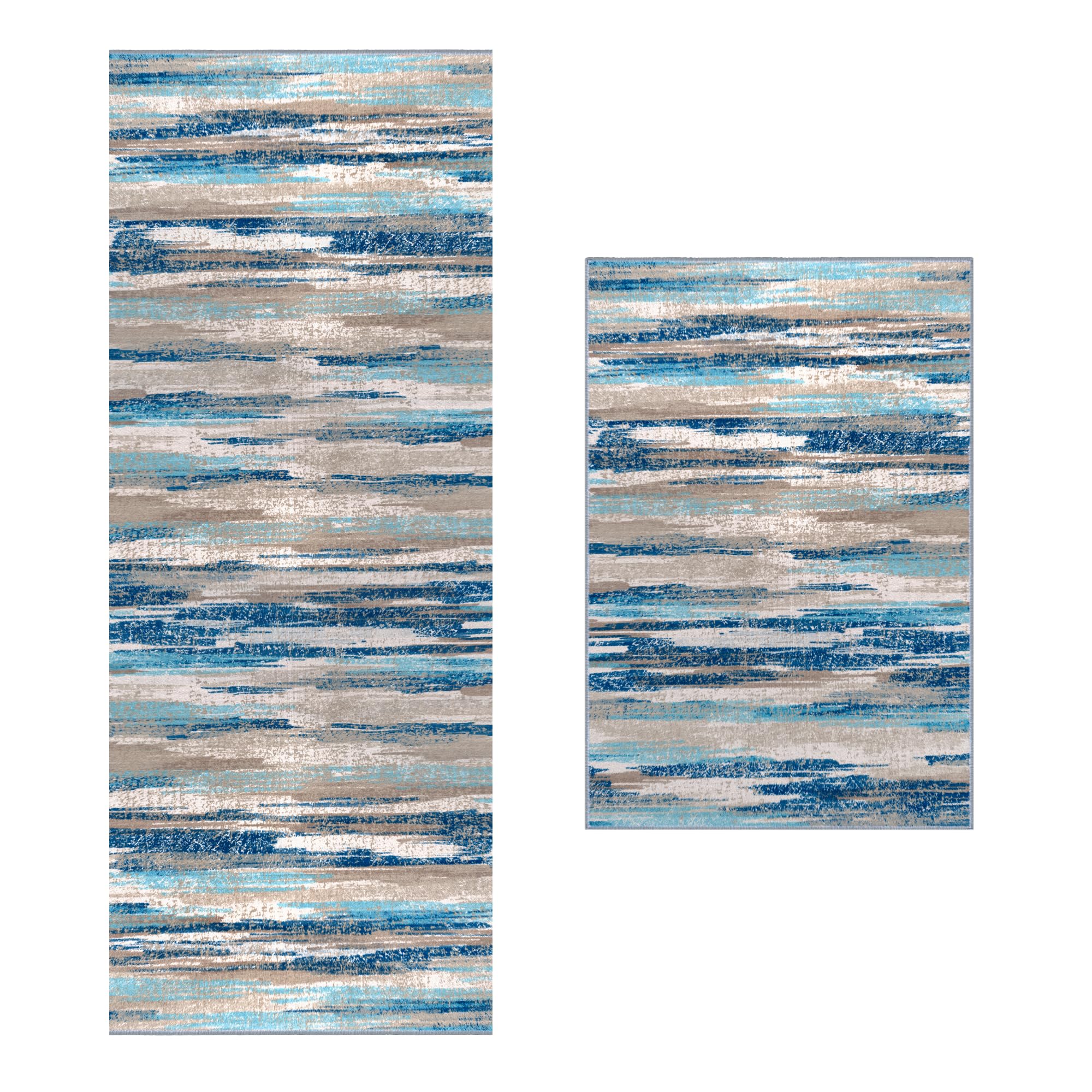Amazon.com: Lansny 2 PCS Modern Abstract Runner Rug, Blue Washable ...
