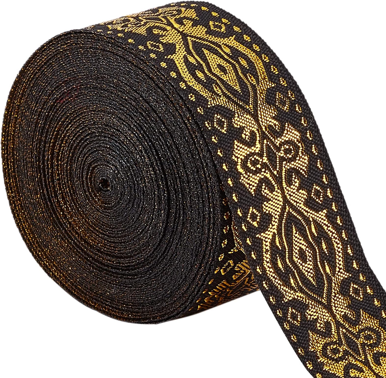 Amazon.com: JL 429 Jacquard Metallic Gold Floral Vine Brown Ribbon Trim ...