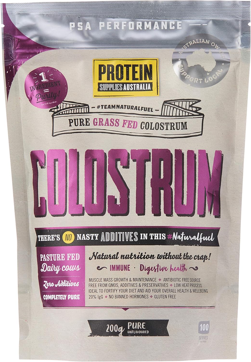Protein Supplies Australia Pure Grass Fed Colostrum Powder 200 g, Pure ...