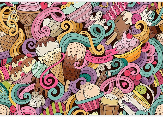 wall26 Cartoon Hand-Drawn Ice Cream Doodles Seamless Pattern Removable ...