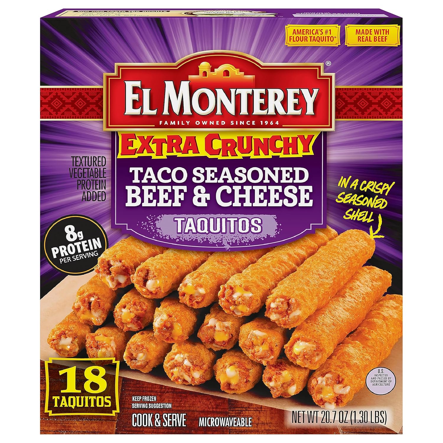 Amazon.com: El Monterey, Extra Crunchy Taco Beef Taquitos, 20.7 Ounce ...