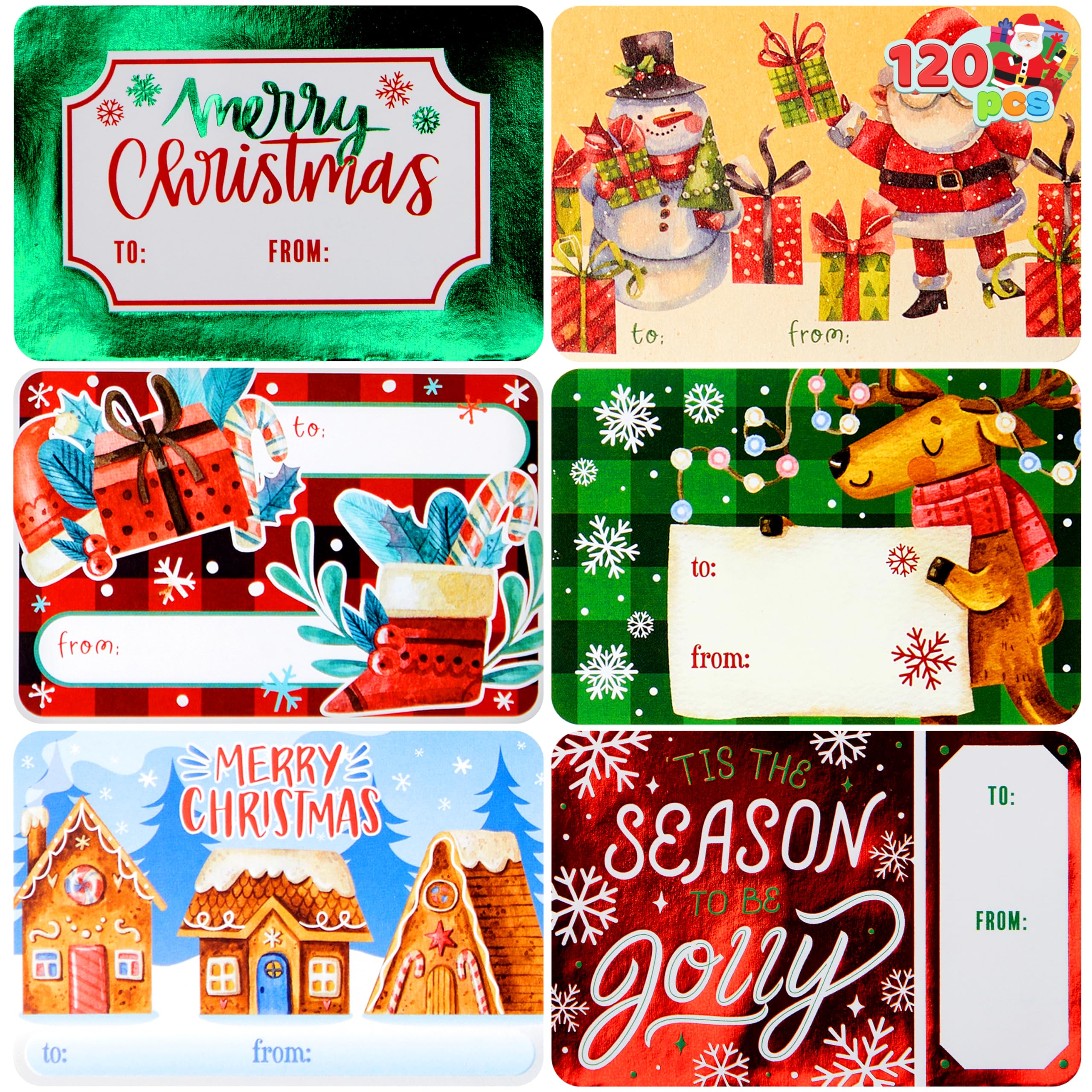 Amazon.com : JOYIN 120 PCS Christmas Large Foil Gift Tag Stickers, 8 ...