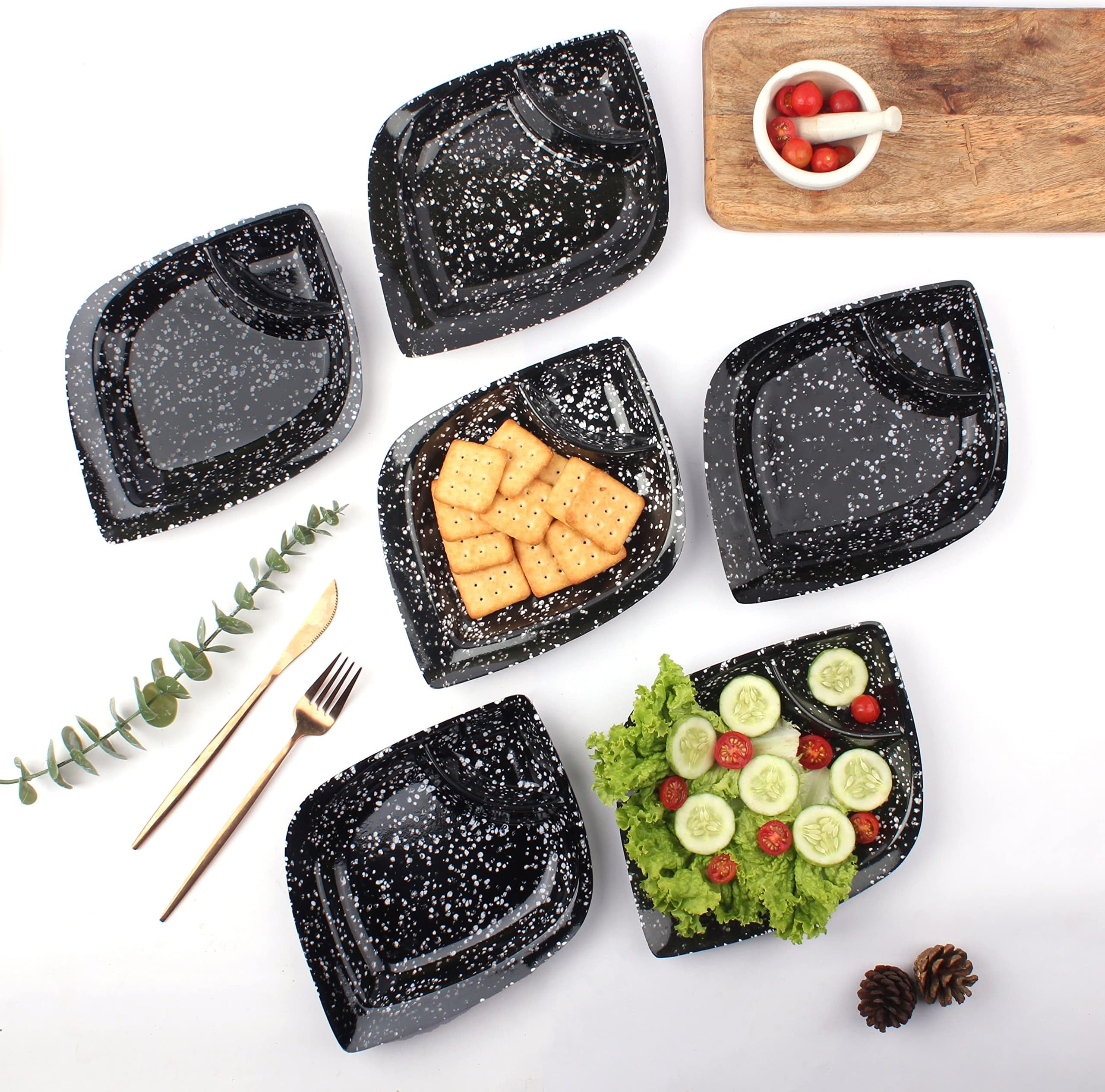 Buy Golden Fish Red Melamine Square Snacks/Starters Serving Plates (Set ...