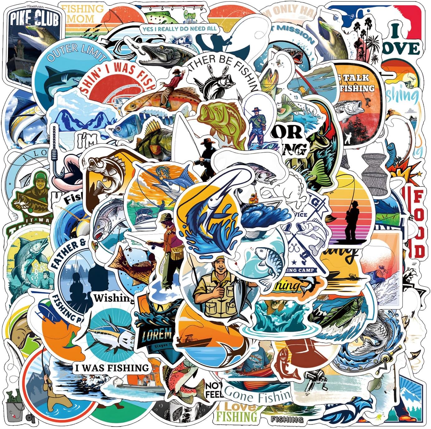 Amazon.com: 100Pcs Funny Fishing Stickers — Fisherman Decals for ...