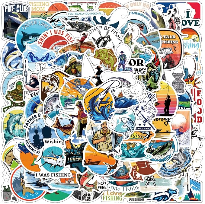 Amazon.com: 120pcs Go Fishing Sticker Vinyl Waterproof Aesthetic ...