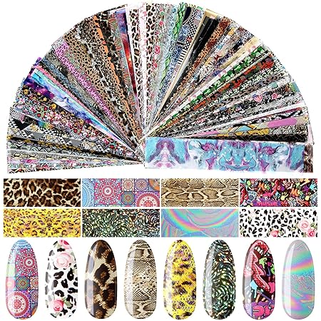 Amazon.com: AddFavor 30 Roll Holographic Transfer Nail Foil Sticker ...