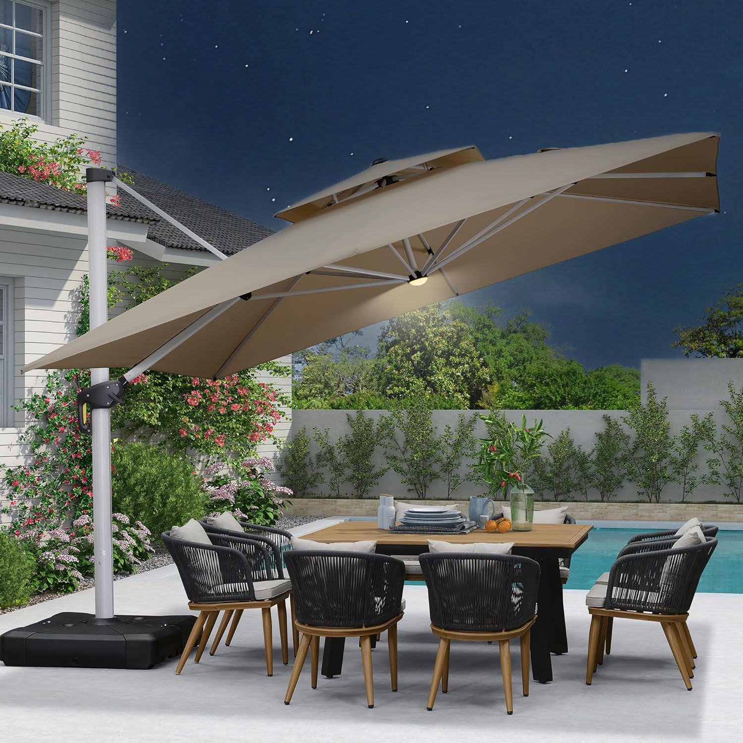 PURPLE LEAF 3.65 X 3.65 M Garden Cantilever Parasol with LED Parasol ...