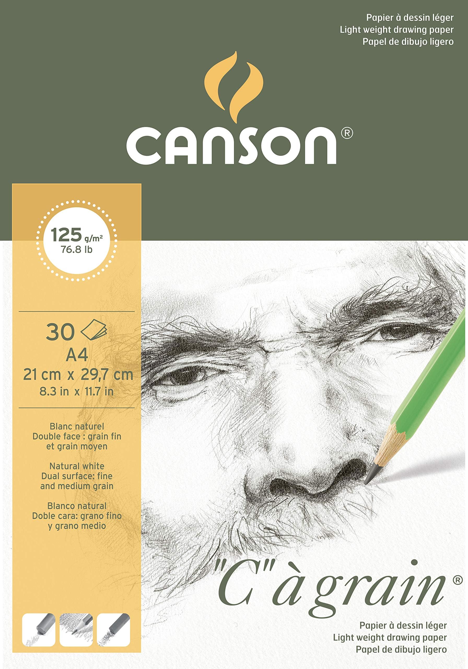 Canson "C à Grain A4 125g White Drawing & Sketching Paper Pad, 30 ...