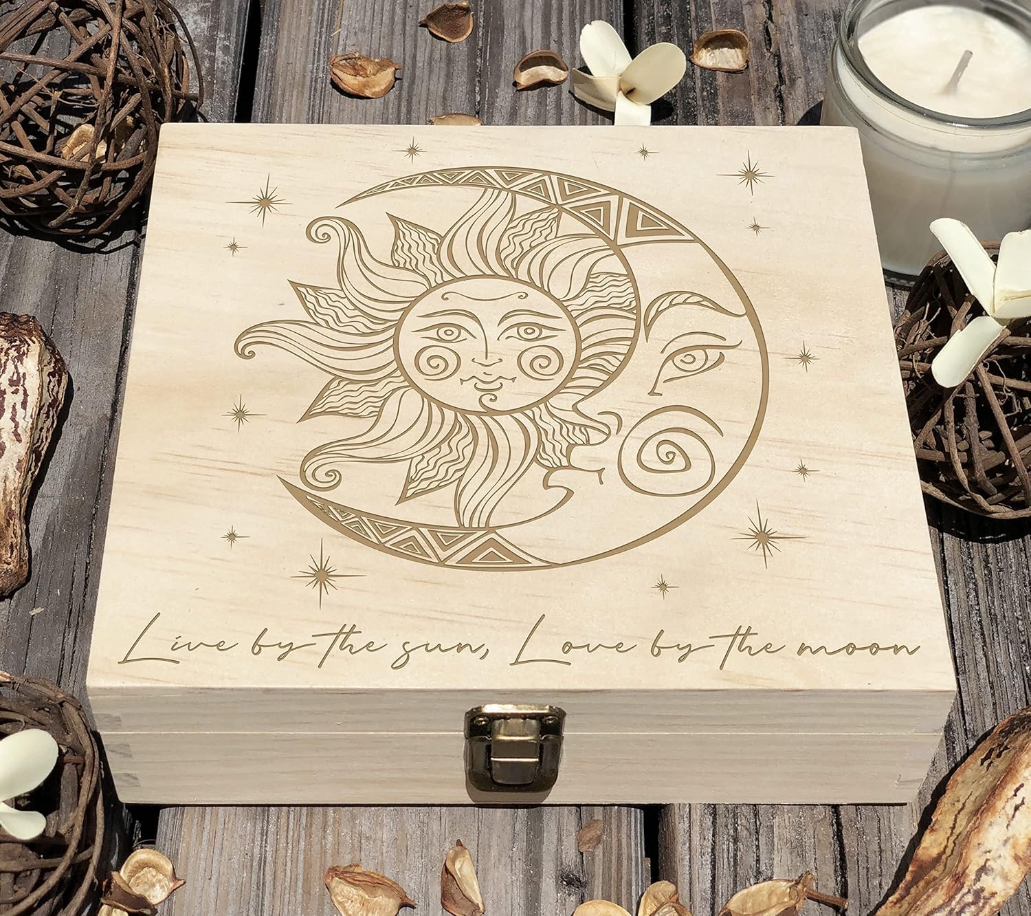 Amazon.com: Sun and Moon Box, 8.5 in x 8 in x 2.5 in, Live by the sun ...