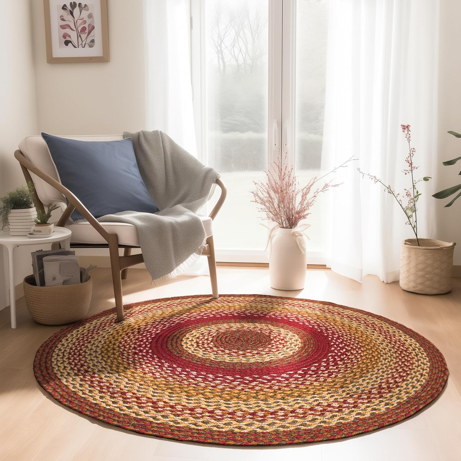 Amazon.com: Super Area Rugs Burgundy Braided Rug Round 5' Burgundy Jute ...