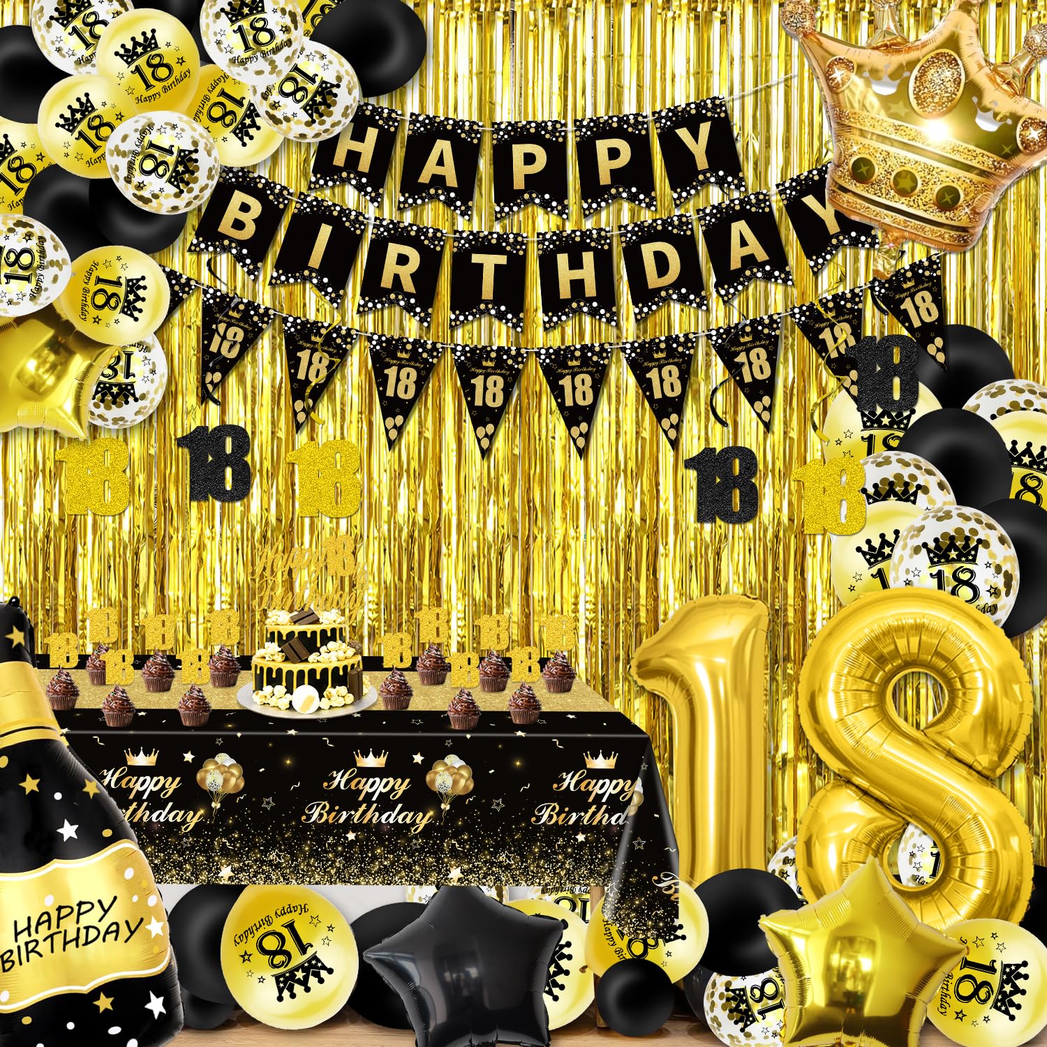 Snapklik.com : 18th Black And Gold Party Decorations - Happy Birthday ...