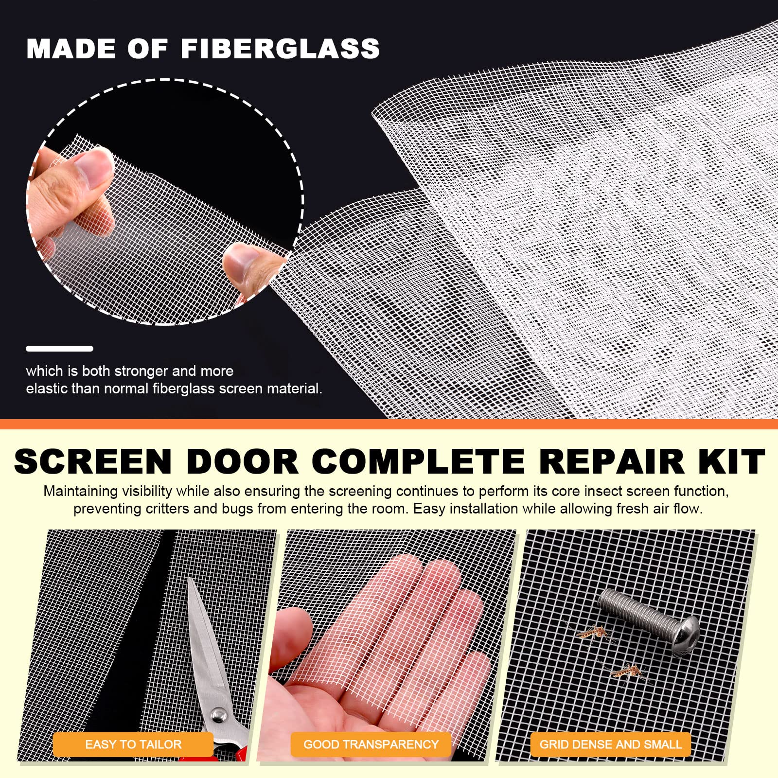 Screen Mesh Repair Kit Tanstic 7-Piece Window – 47x98 Inch Fiberglass ...