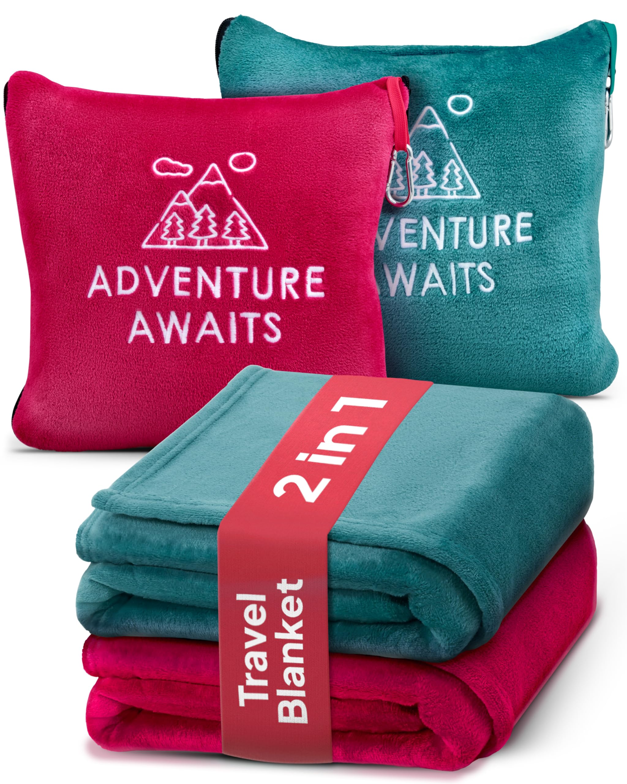 Amazon.com: Travel Blanket & Pillow Set of 2- Super Soft 2-in-1 Compact ...