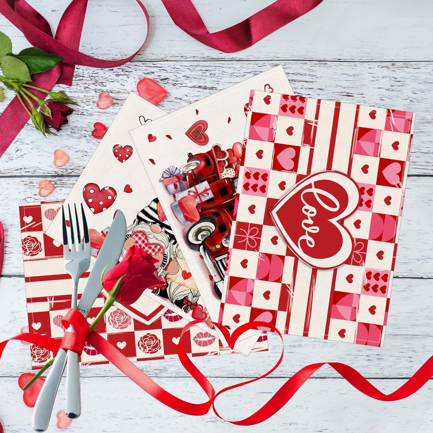 Juego de 4 manteles individuales para el día de San Valentín, diseño de ...