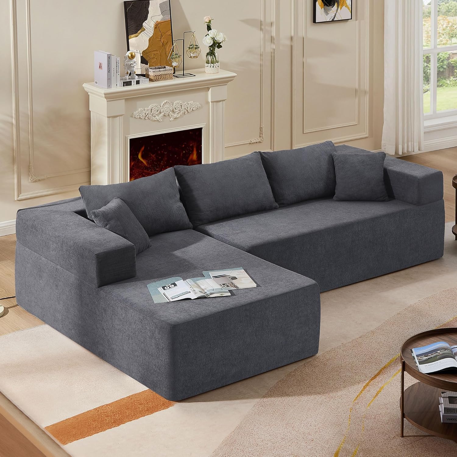 Amazon.com: L-Shape Modular Sectional Sofa with Wide Right Chaise ...