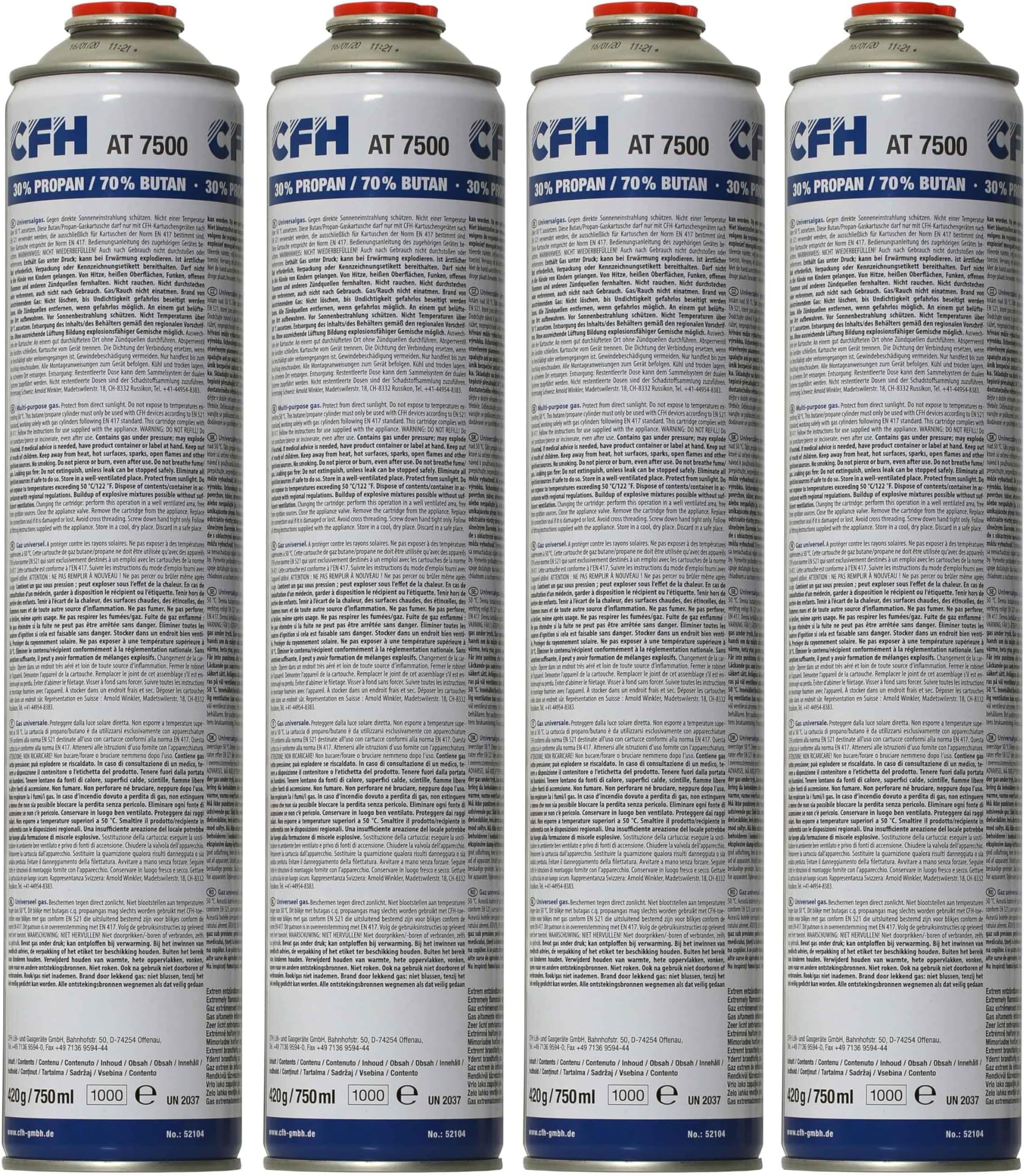 CFH. 6X Universalgas at 2000 Gas 30% Propan und 70% Butan Gaskartusche ...