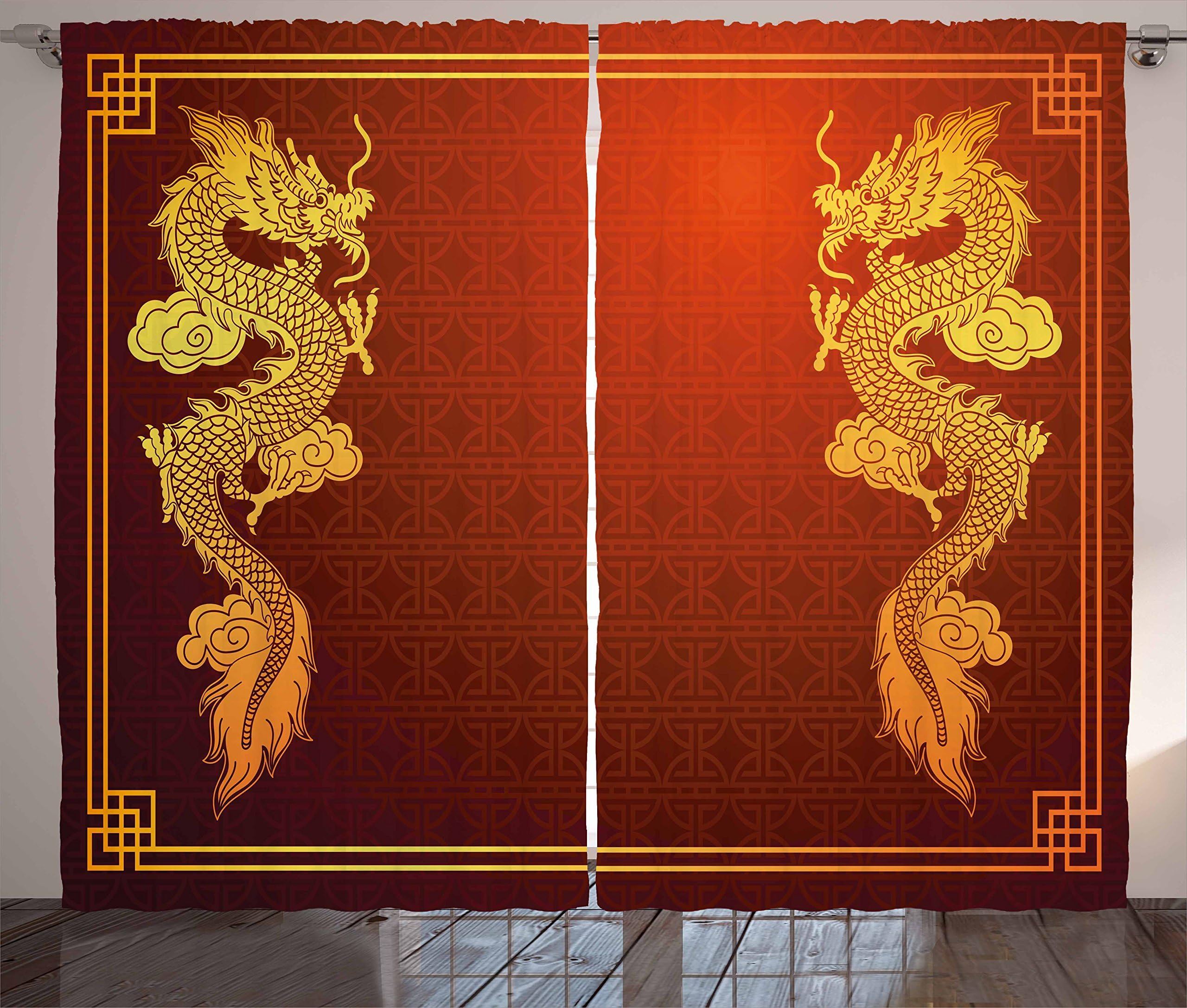 Amazon.com: Ambesonne Dragon Curtains, Chinese Heritage Historical ...
