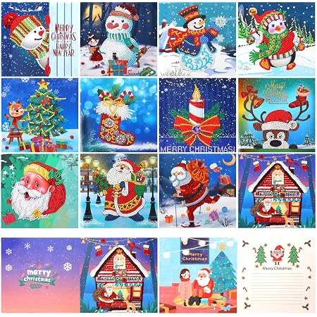 Amazon.com : SKRYUIE DIY 5D Diamond Painting Christmas Card Set for ...