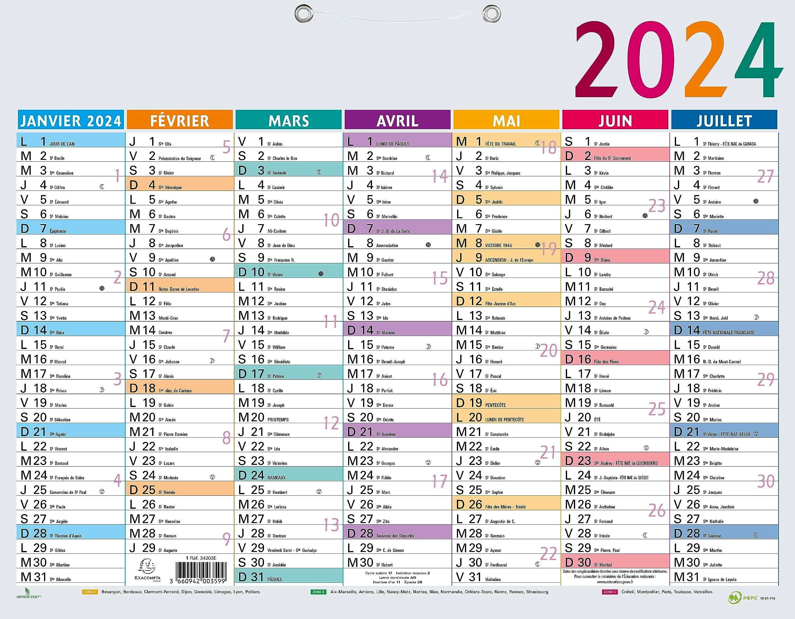 Quo Vadis - 1 Calendrier de banque bleu - Année 2024 - Petit Format ...