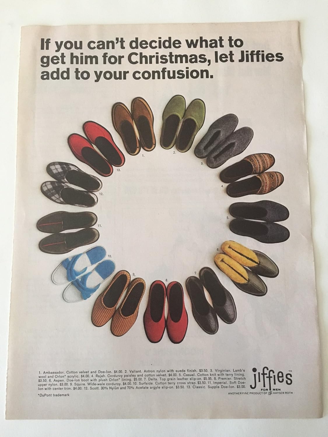 Amazon.com: 1965 Jiffies For Men Slippers Magazine Print Advertisement ...