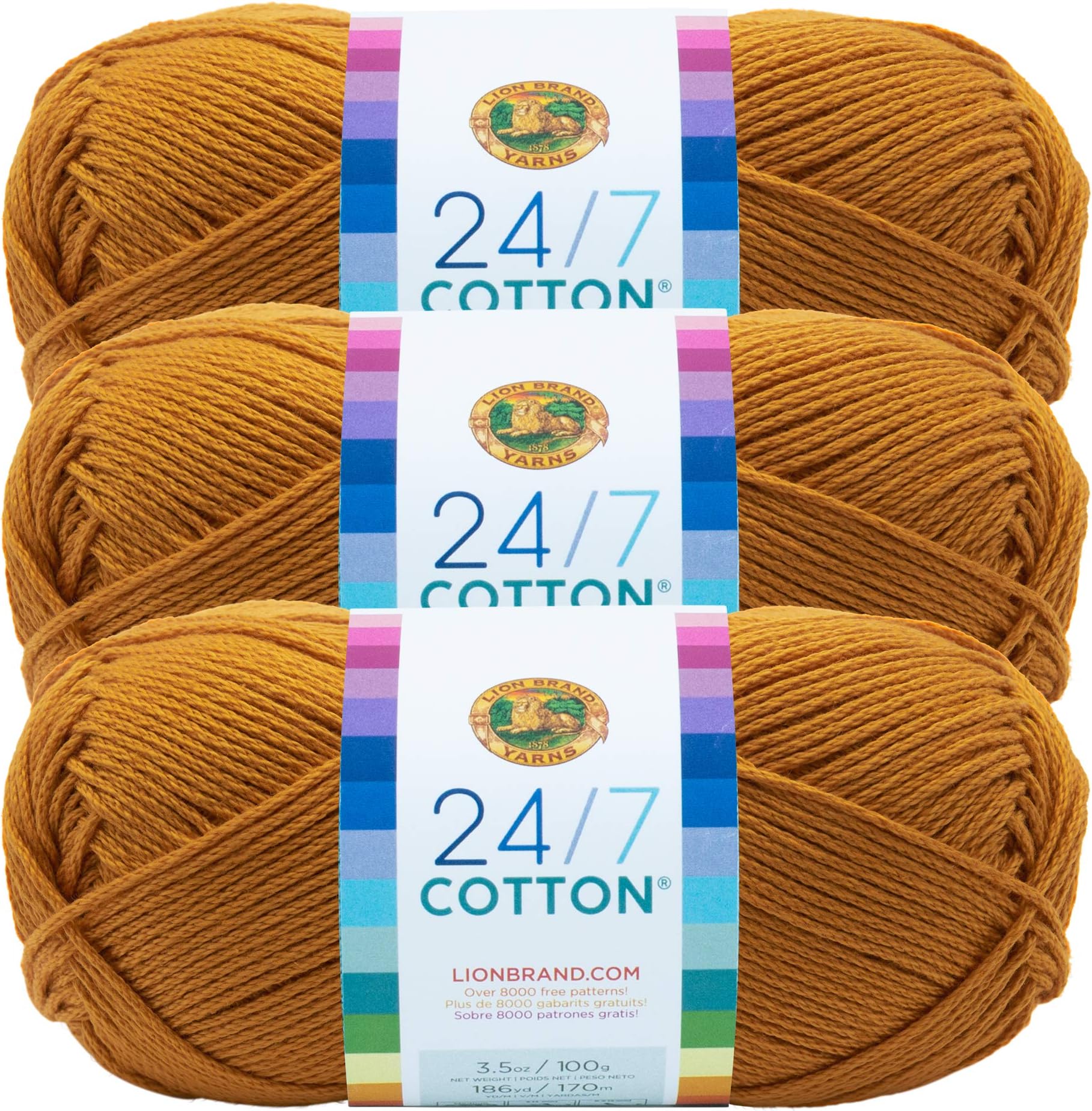 Lion Brand Yarn - Hilo de algodón 24/7, surtido de 6 madejas (mezcla 10 ...