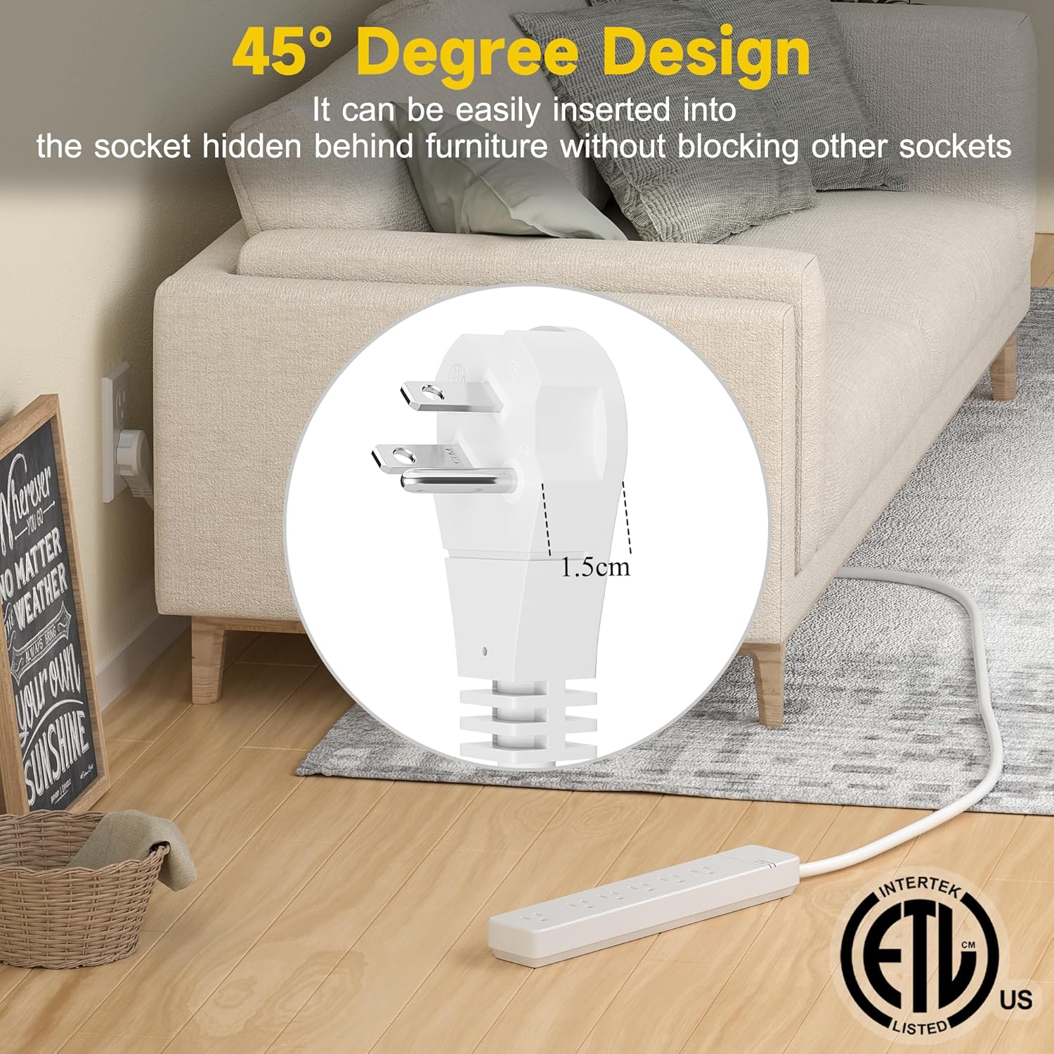 Regleta de alimentación de 6 tomas con cable de extensión de alimentación de 4 pies, protector ...