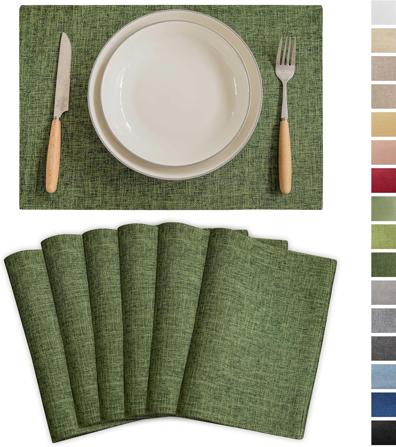 Amazon.com: Demetex Green Placemats Set of 6 Vintage Cloth Textured ...