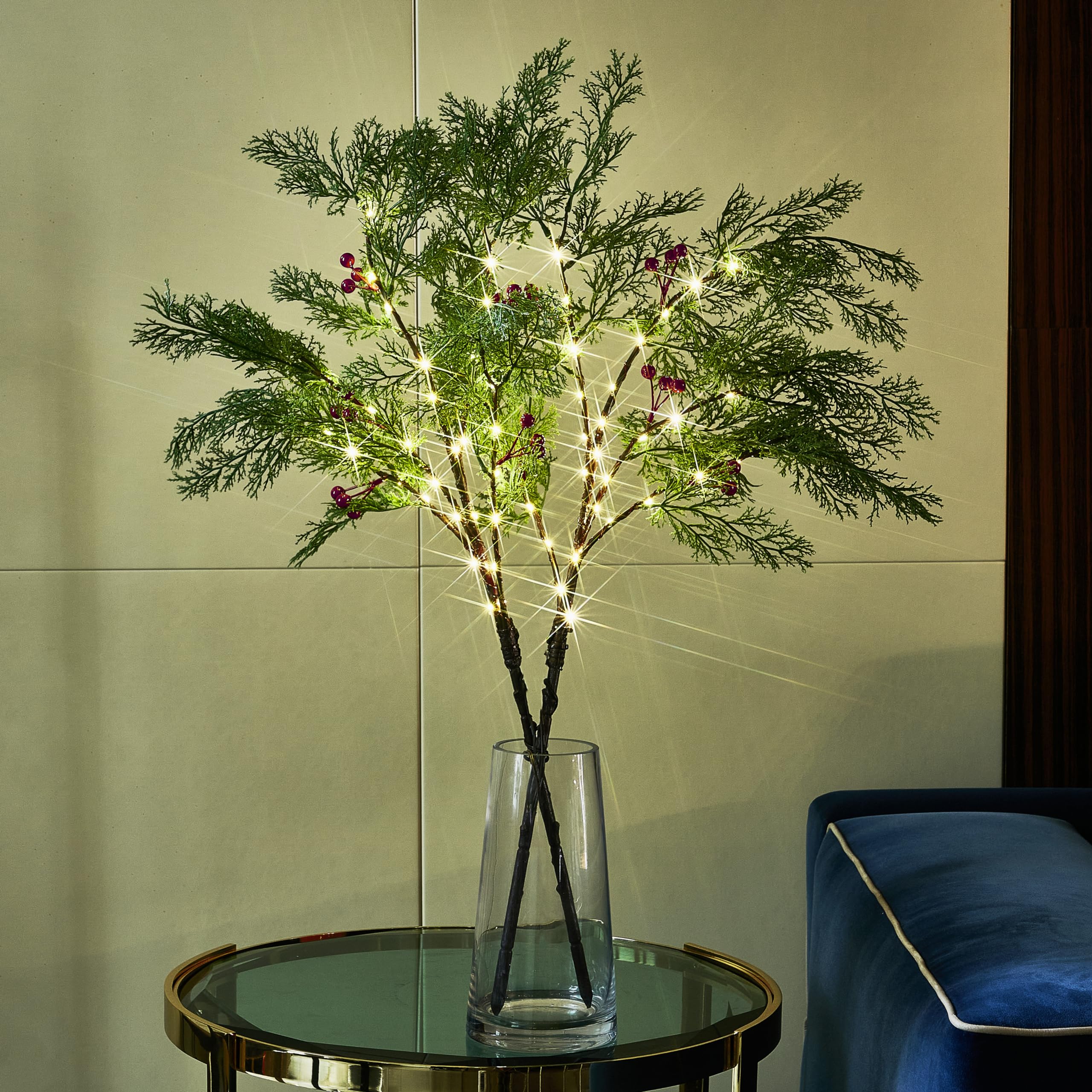 Amazon.com: Fudios Lighted Branches with Cypress Leaves Red Berry Timer ...