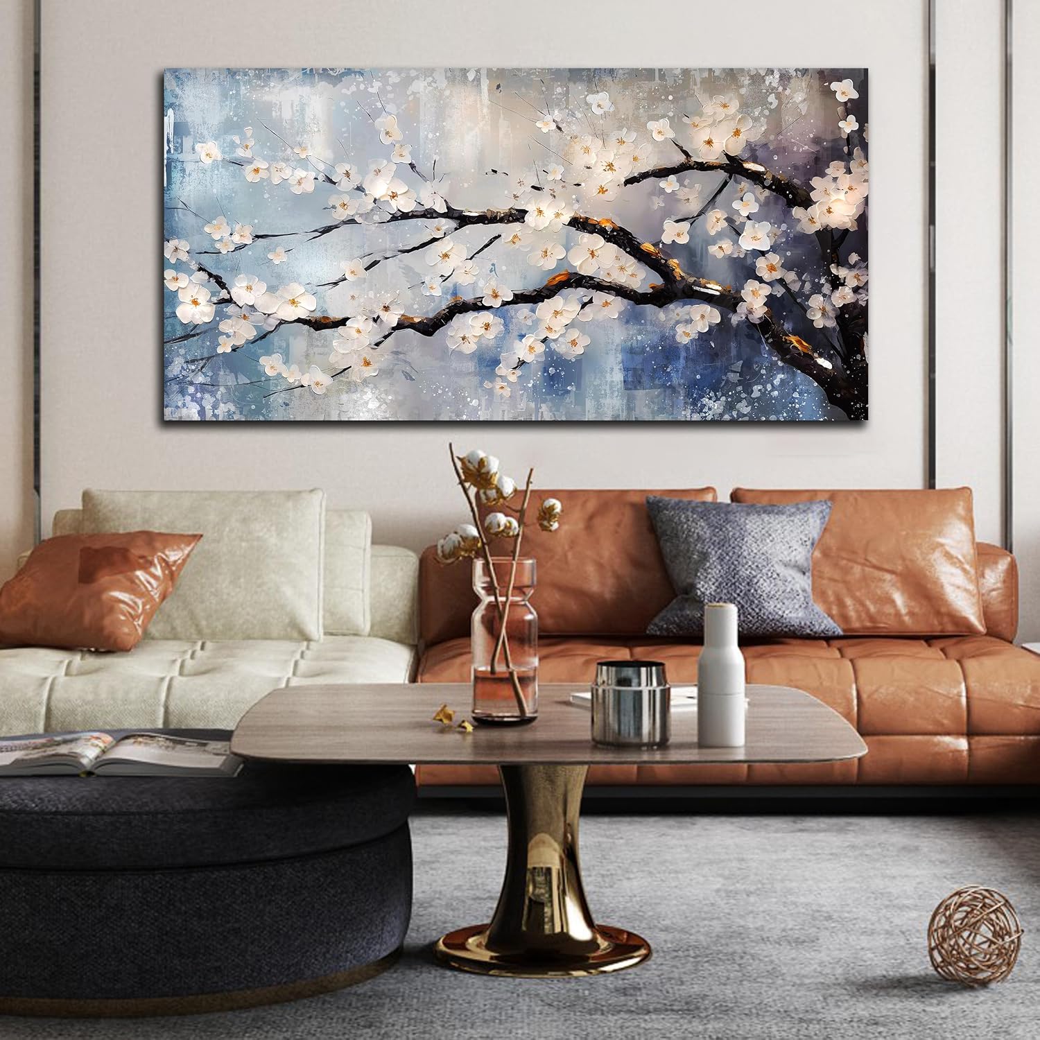 Plum Blossom Tree Wall Art - Blue Wall Decor - Asian Wall Art for ...