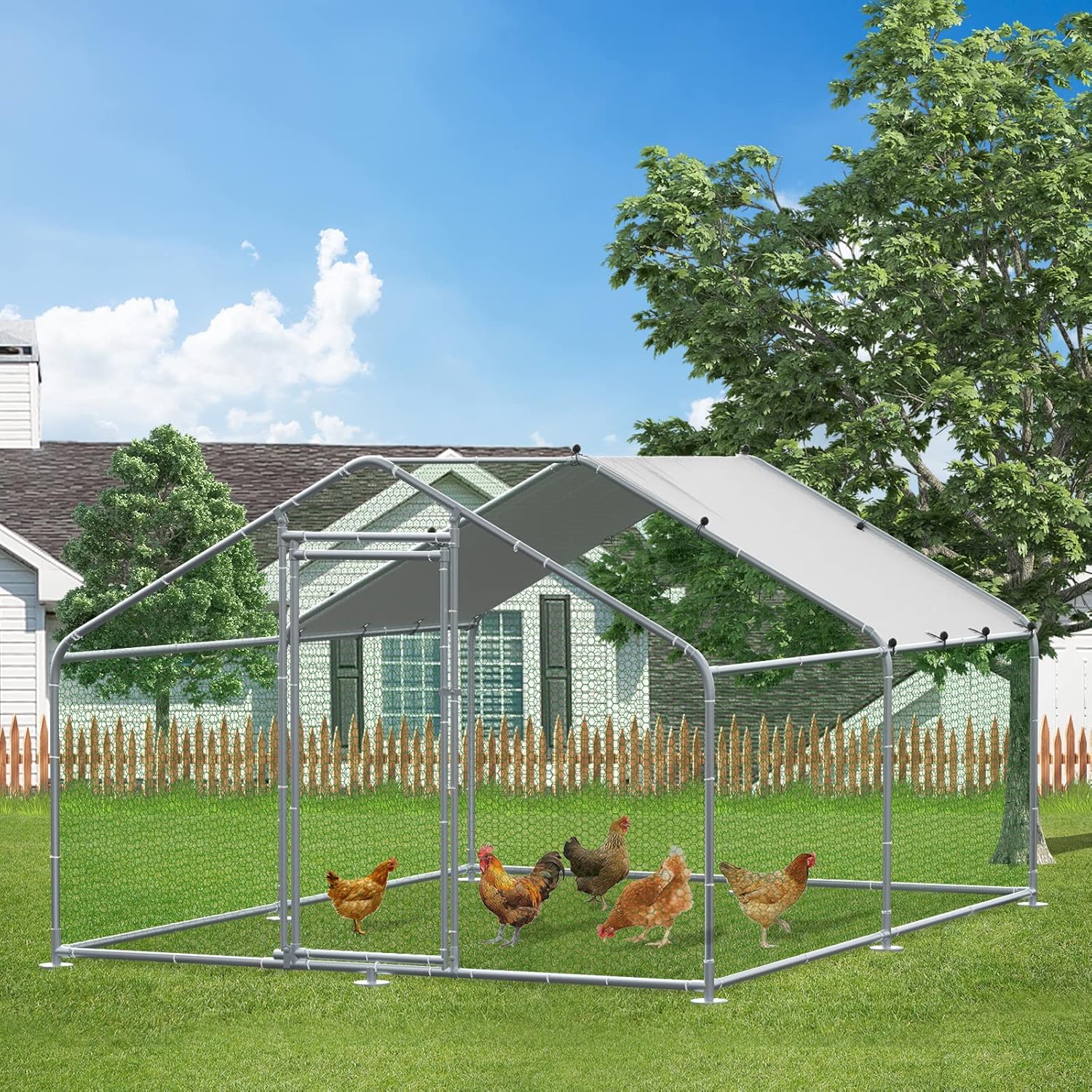 Amazon.com: MEETWARM Large Metal Chicken Coop Run, Walk-in Enclosure ...