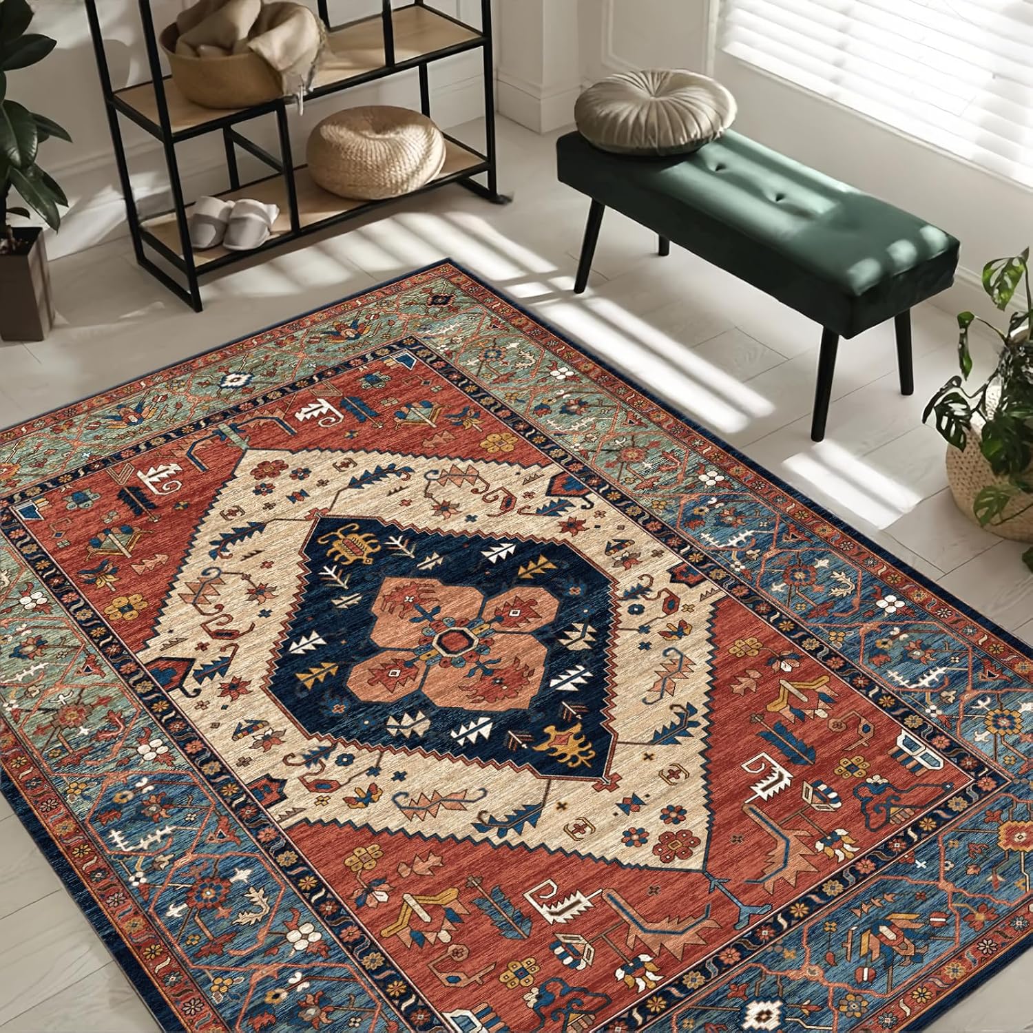 Amazon.com: Handytoolinc 5'*7' Boho Area Rug Non-Slip Washable Rugs ...