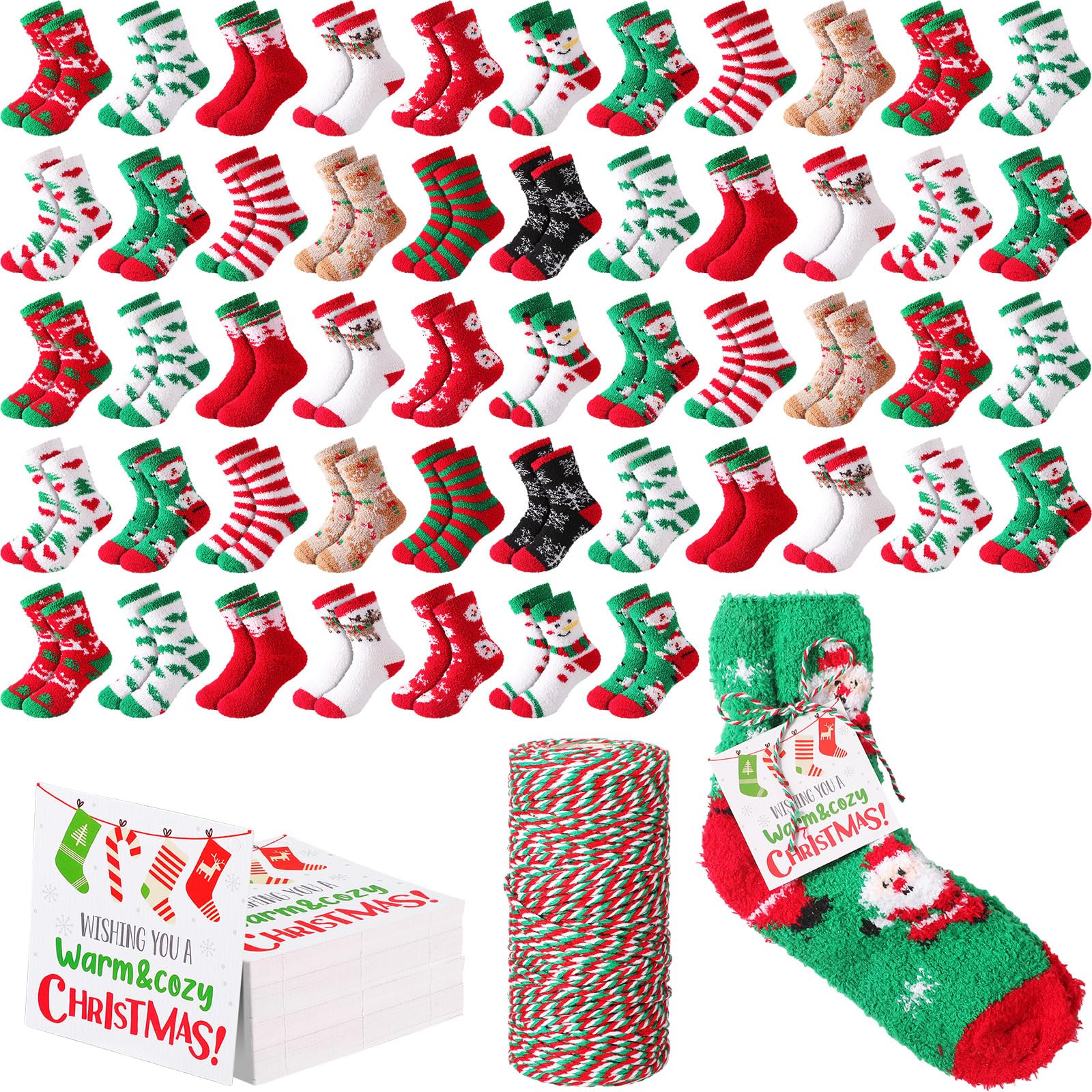 Liitrsh 60 Pairs Christmas Cozy Fuzzy Socks with Gift Tags Funny ...