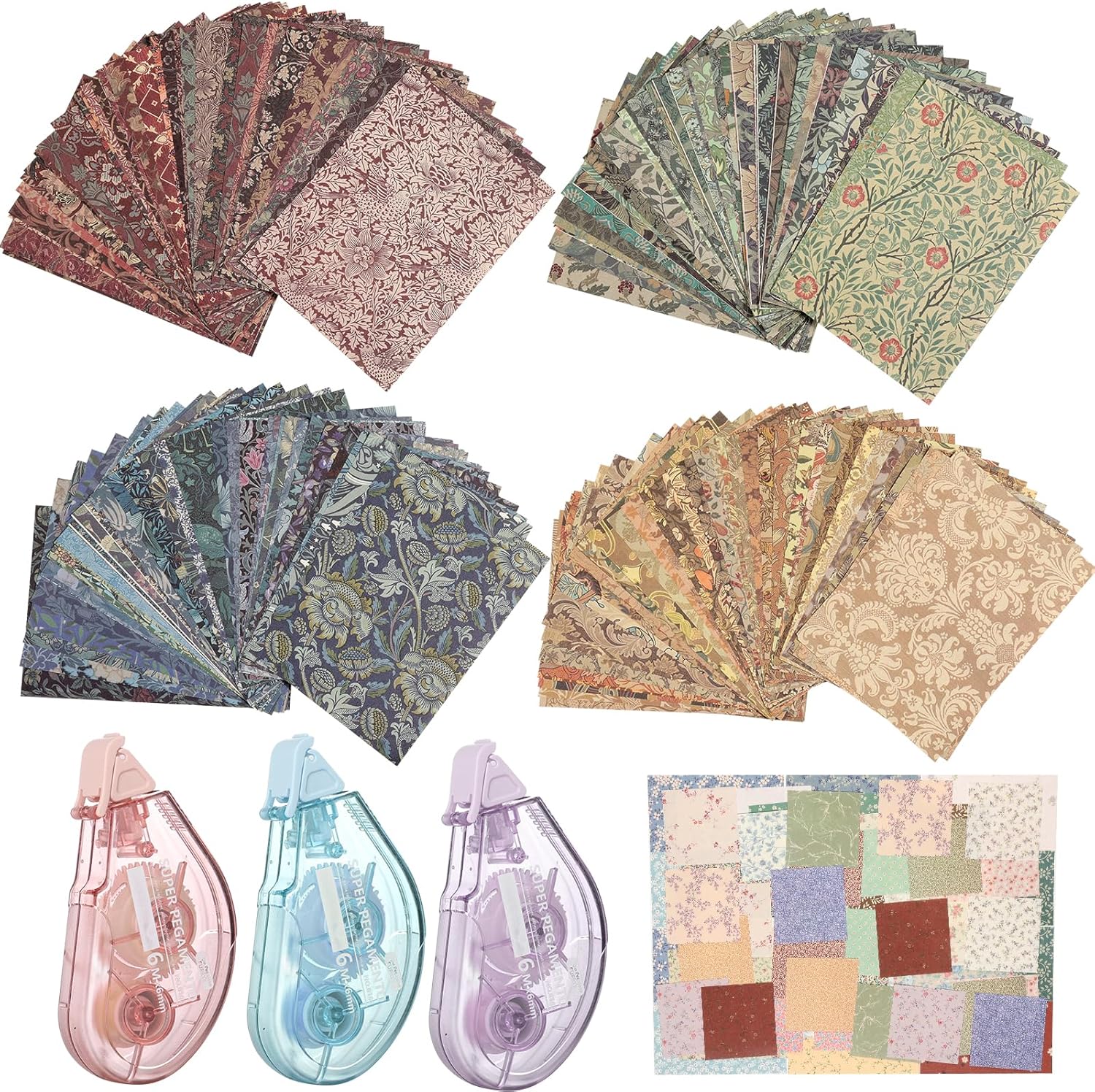 Amazon.com: Sublaga 300 Pcs Vintage Floral Scrapbook Paper & Textured ...