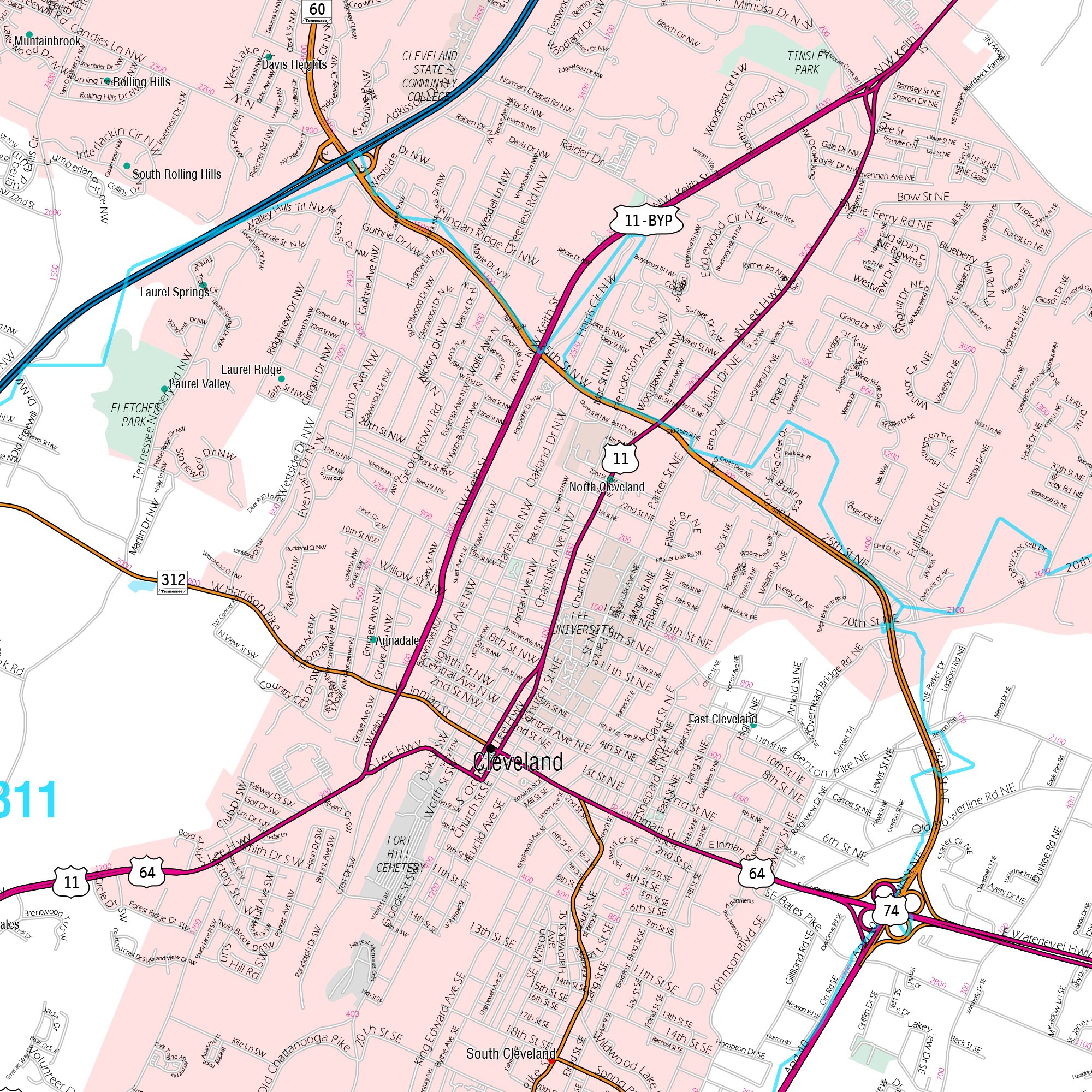 Full Map Of Cleveland Tennessee