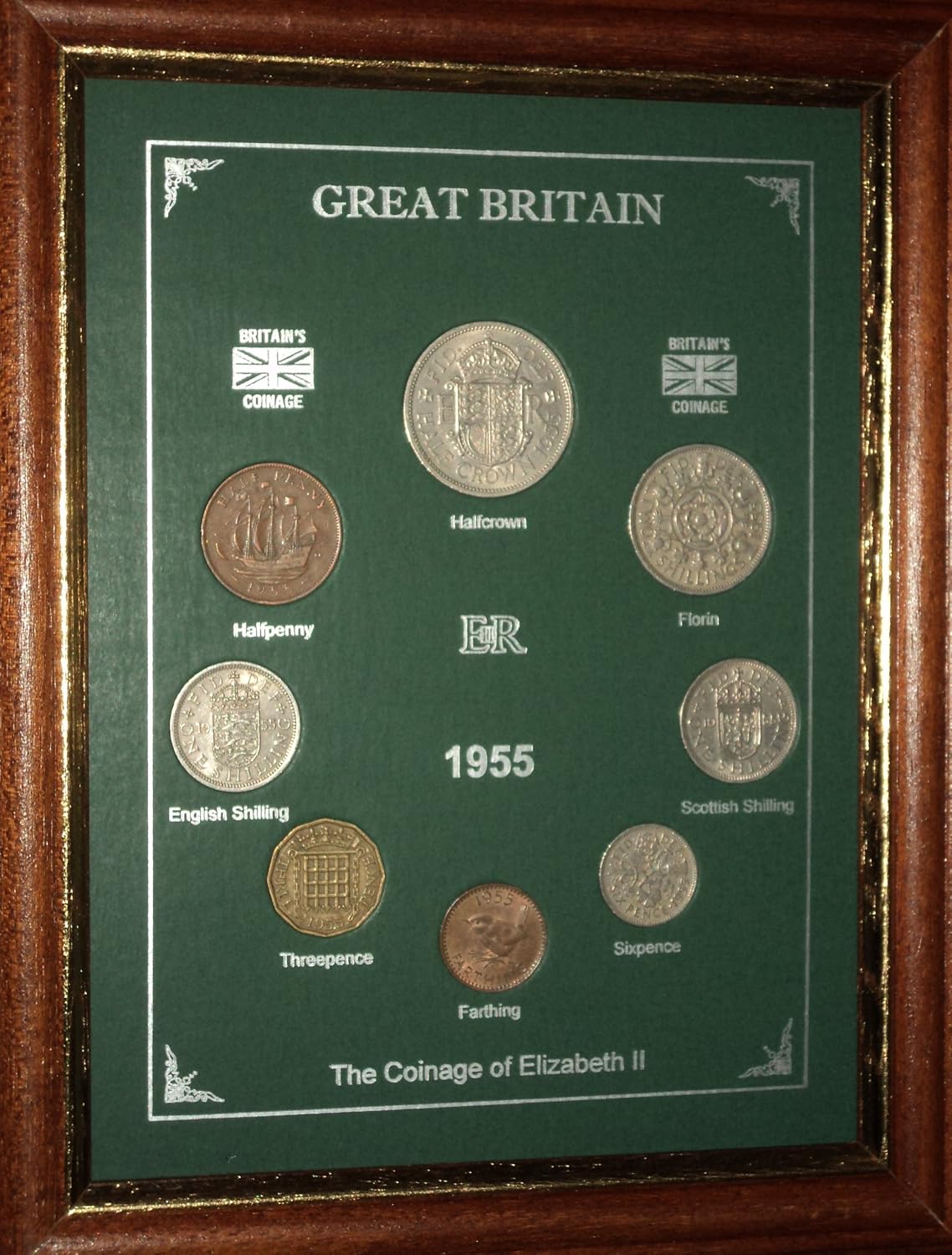 Framed 1955 British Coin Gift Set (Vintage 71st Birthday Year of Birth ...