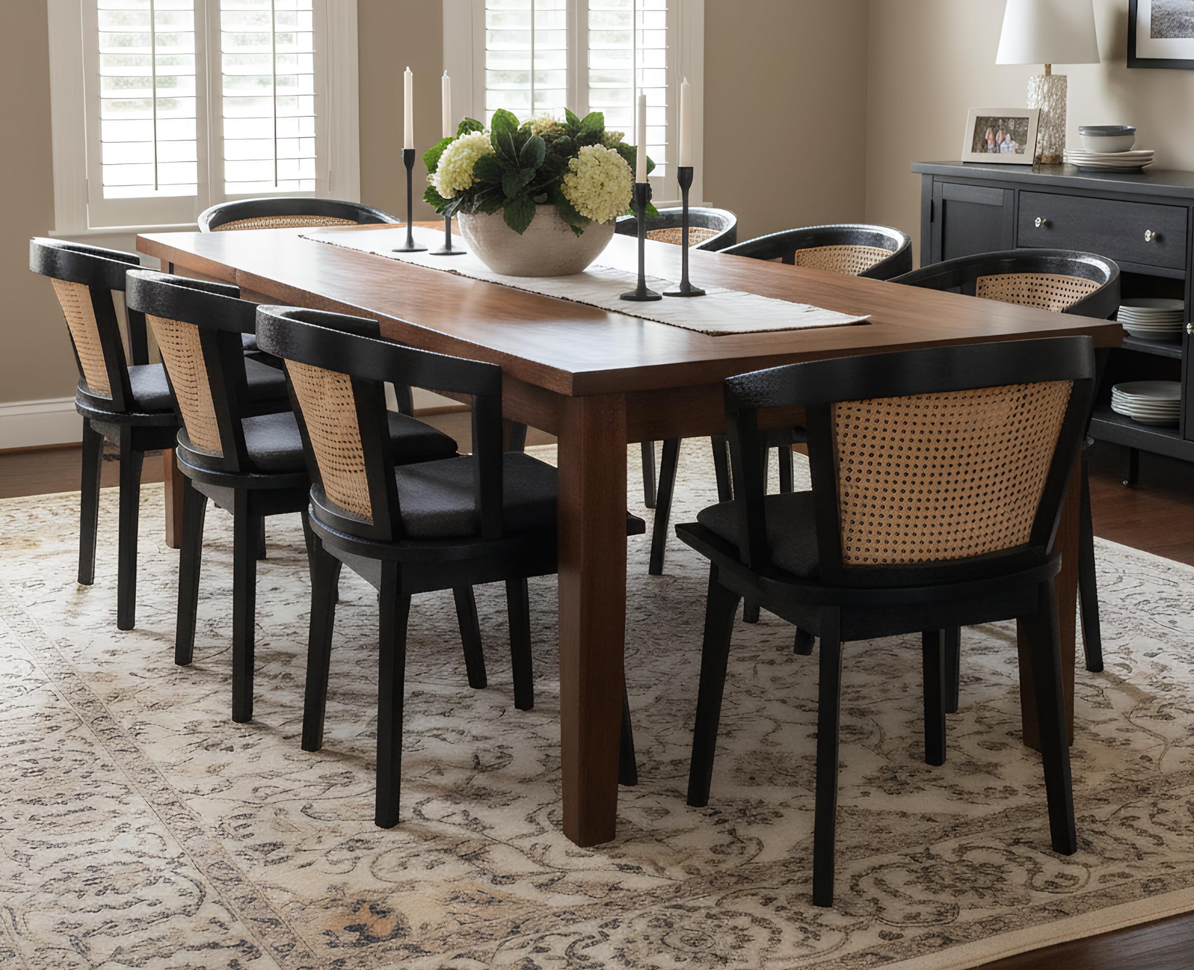 Rattan Back Upholstered Dining Chairs Set of 4 French Country Oval ...