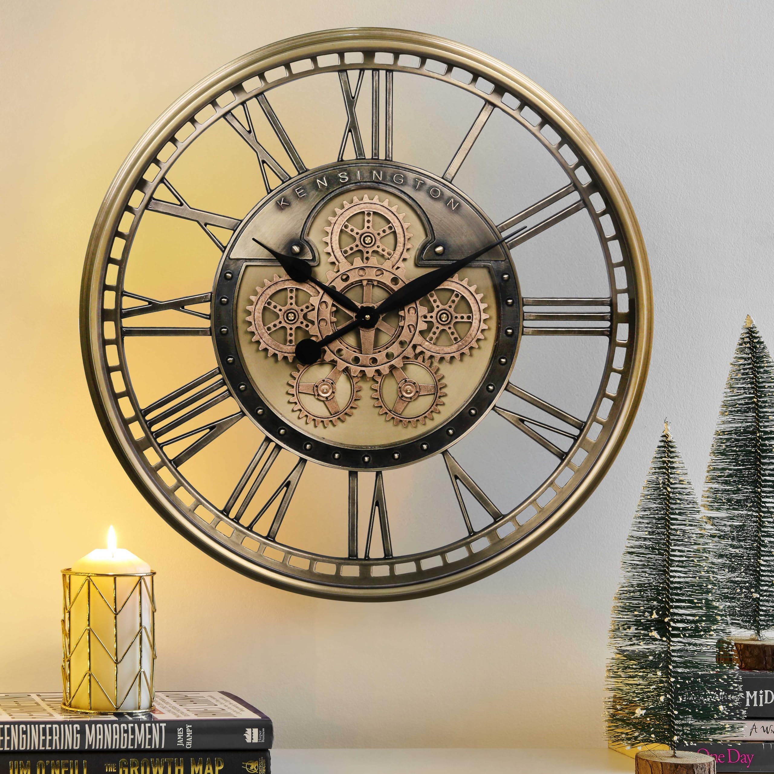 Amazon.com: CLXEAST Gold Moving Gear Wall Clock for Modern Living Room ...