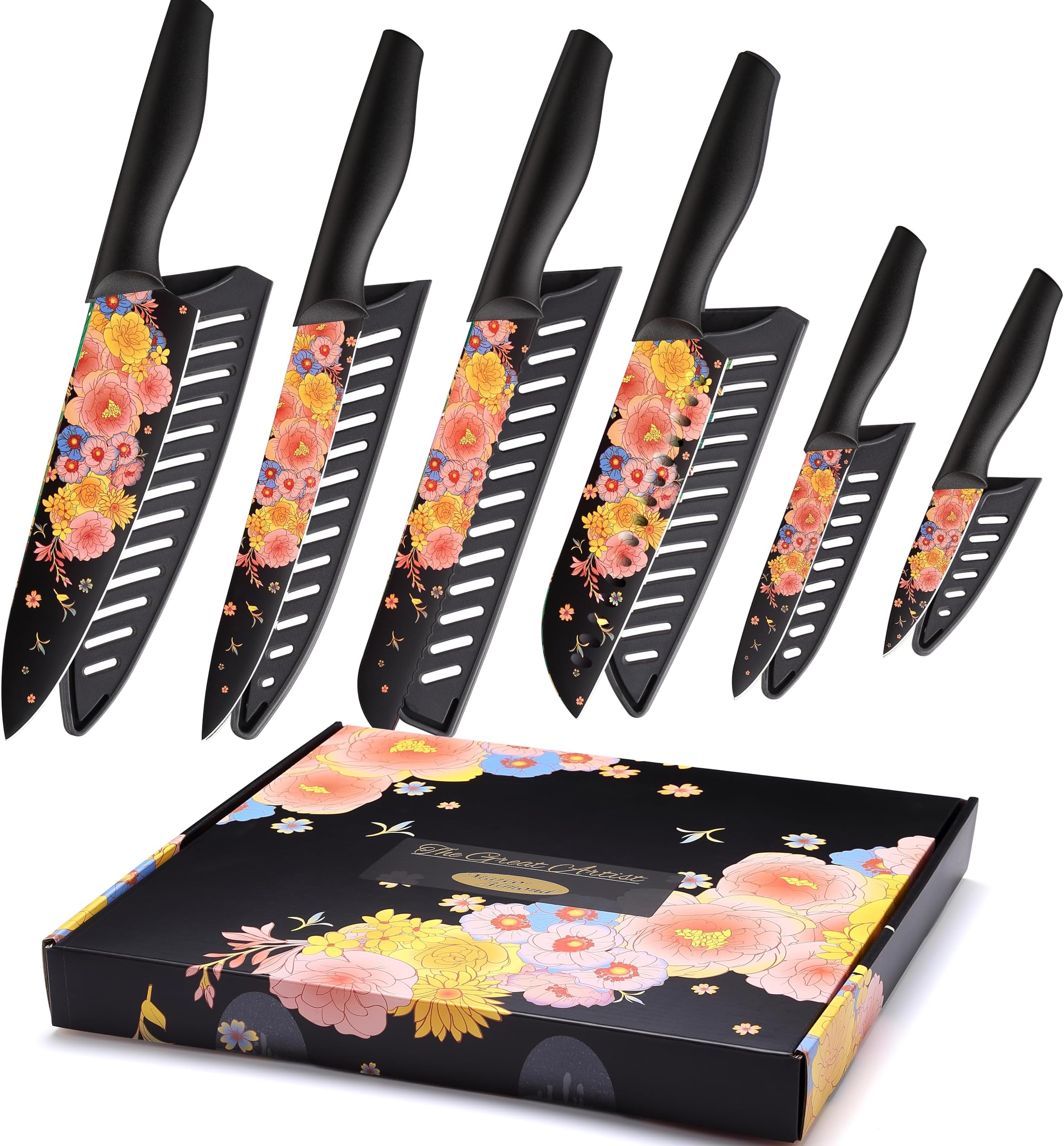 Amazon.com: Astercook Knife Set, 12-Piece Flower Kitchen Knives Sets ...