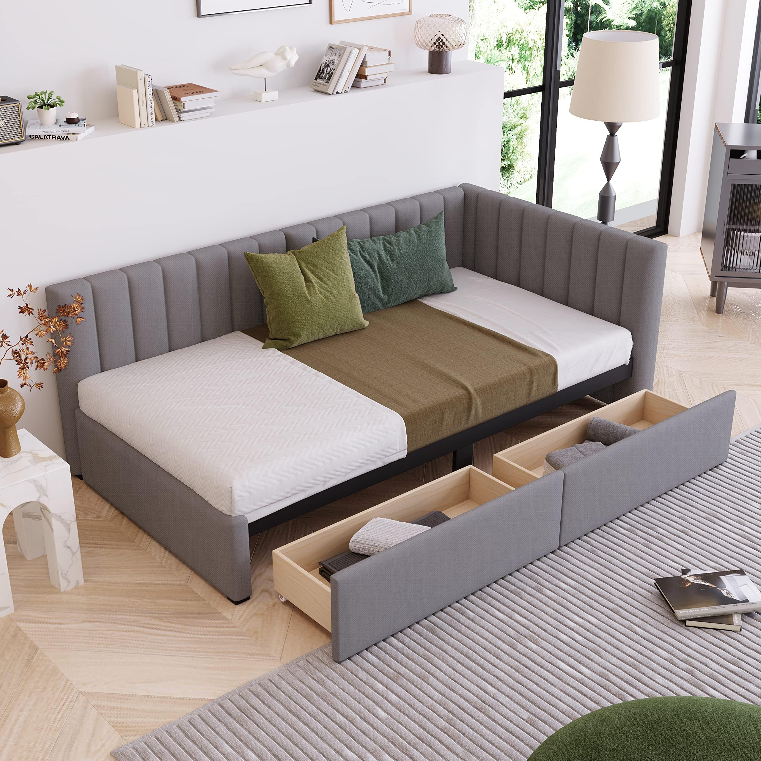 Amazon.com: Merax Upholstered Daybed with 2 Storage Drawers, Twin Size ...