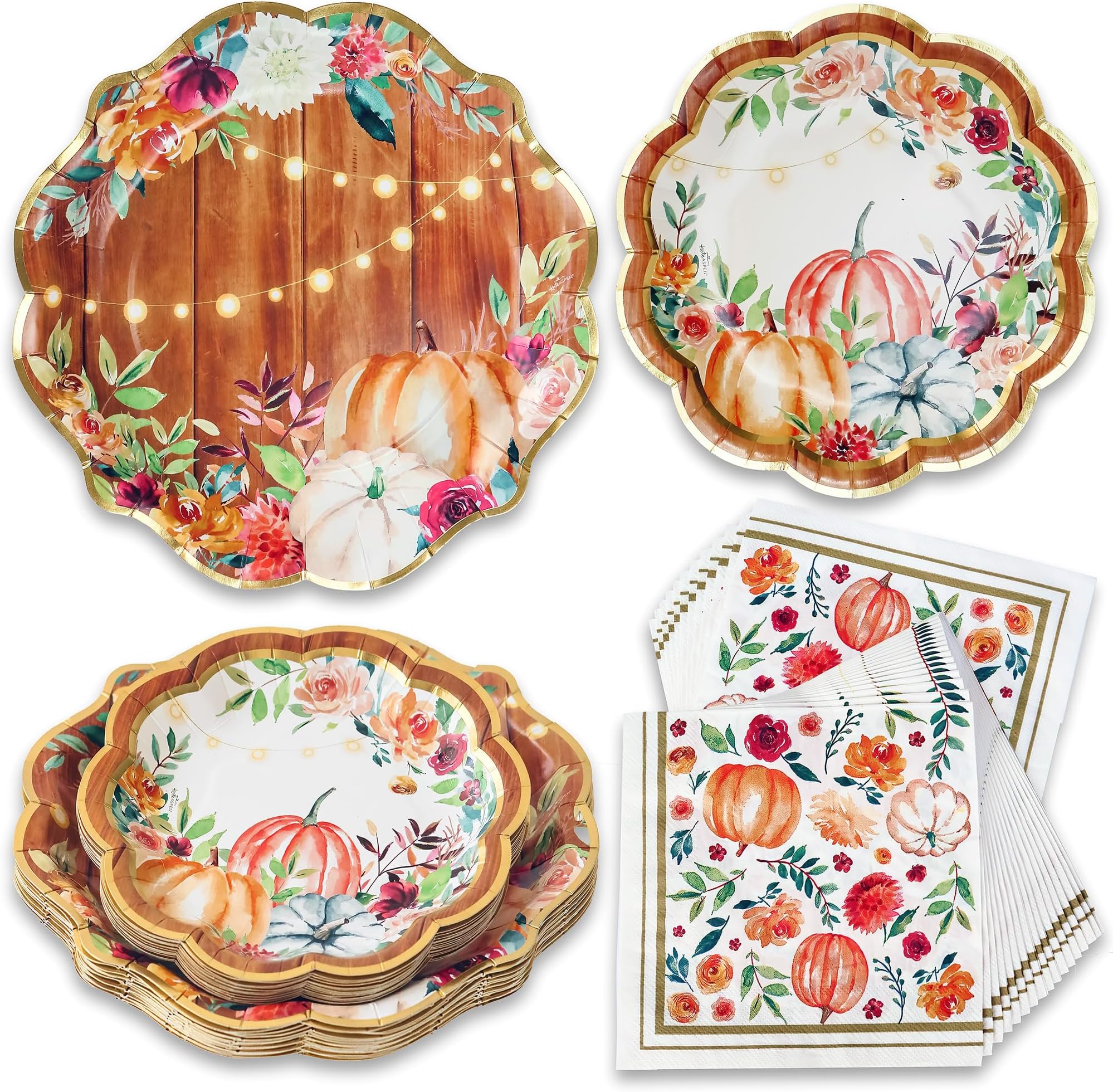 Amazon.com: Juweked 60Pcs Fall Plates and Napkins Sets Fall Floral ...