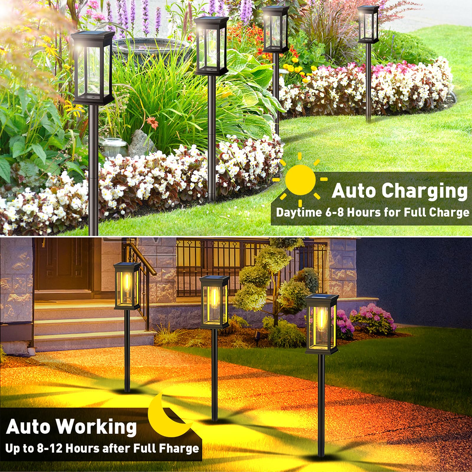 MGKZ Solar Pathway Lights Outdoor, 4 Pack Rectangle Design Super Bright ...