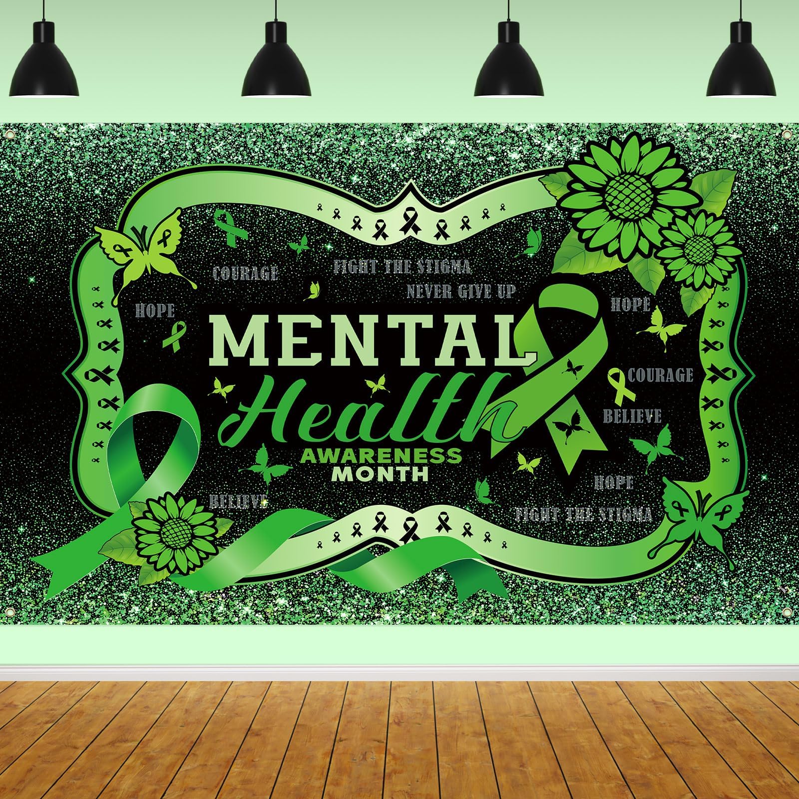 Amazon.com : Tingjoo Mental Health Awareness Month Backdrop Green ...
