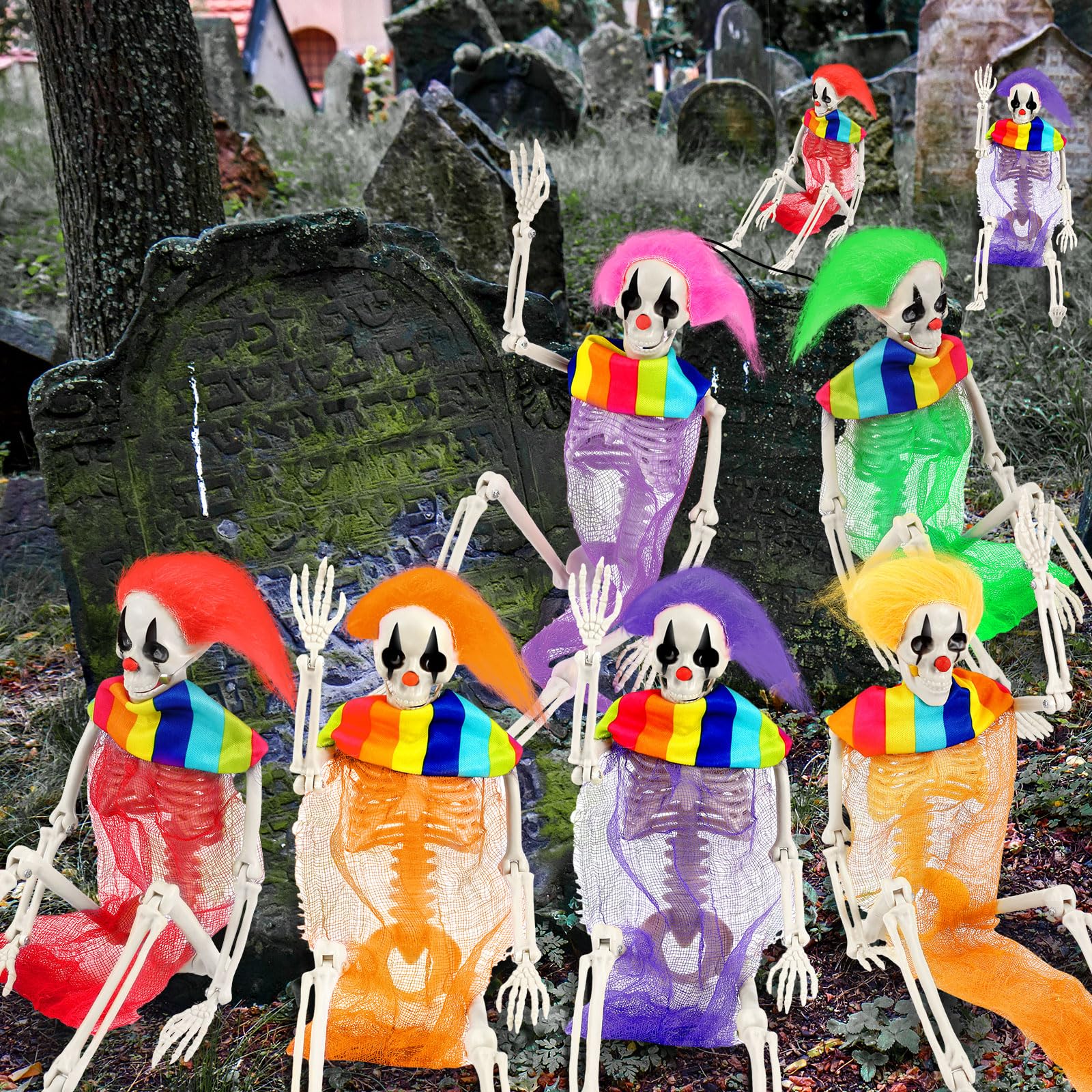 Liliful 18 Pieces 15.7 Inch Halloween Scary Circus Clown Skeleton ...