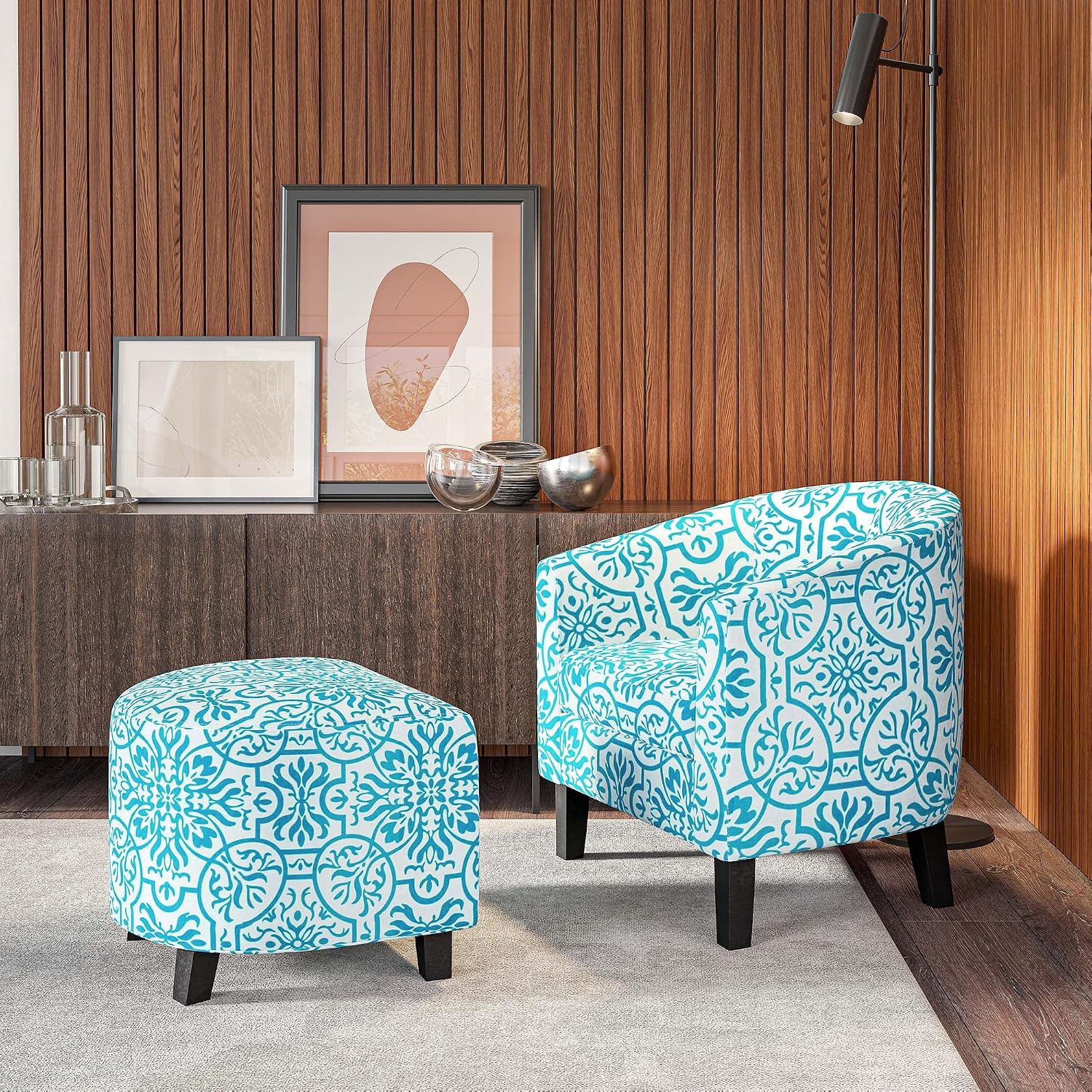 Amazon.com: BELLEZE Modern Accent Club Chair with Ottoman Stylish Round ...