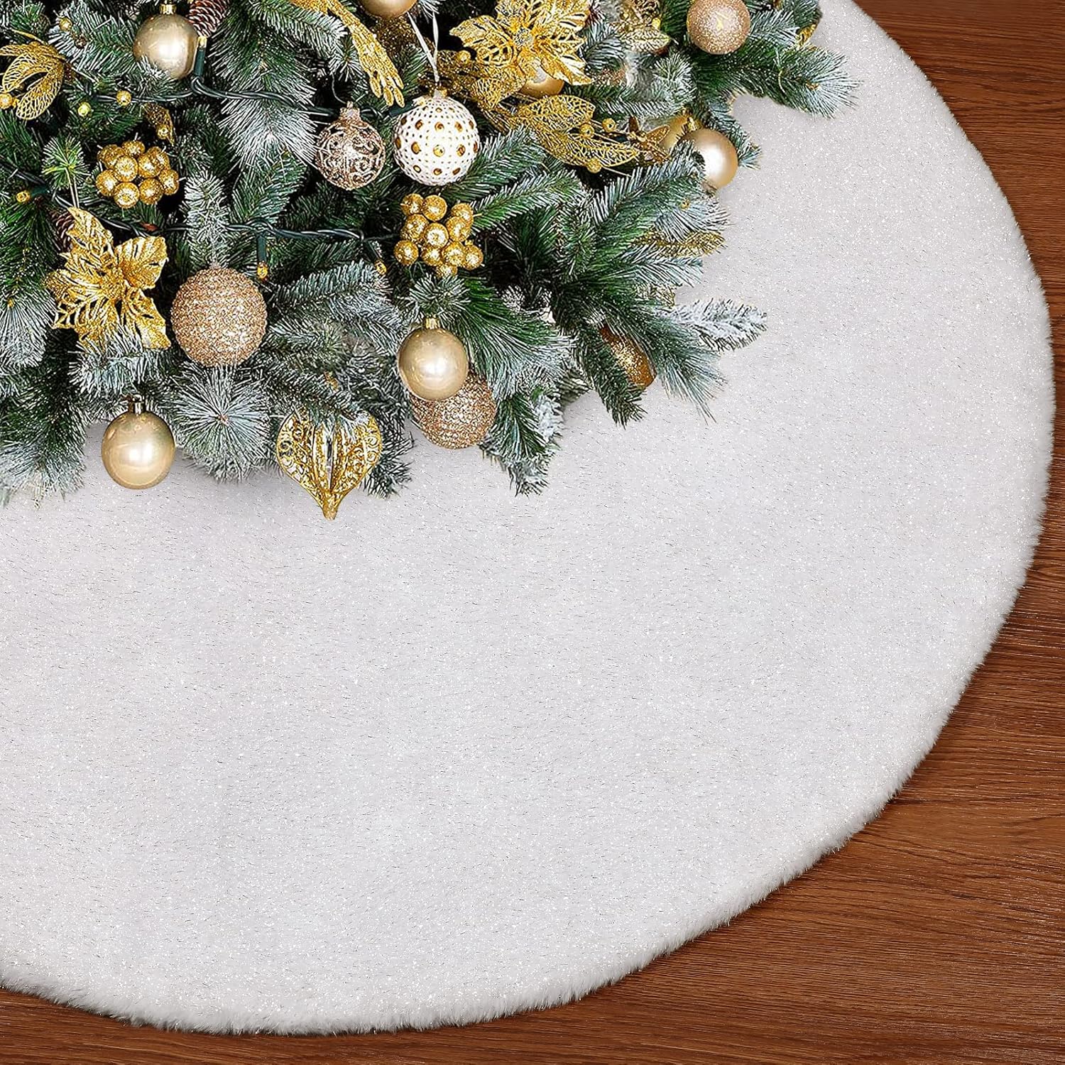 Amazon.com: IMIKEYA Faux Fur Christmas Tree Skirt - 36 Inch White Plush ...
