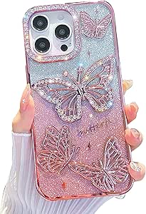 Amazon.com: iFiLOVE for iPhone 14 Pro Max Bling Butterfly Case, Cute Luxury Sparkle Glitter ...