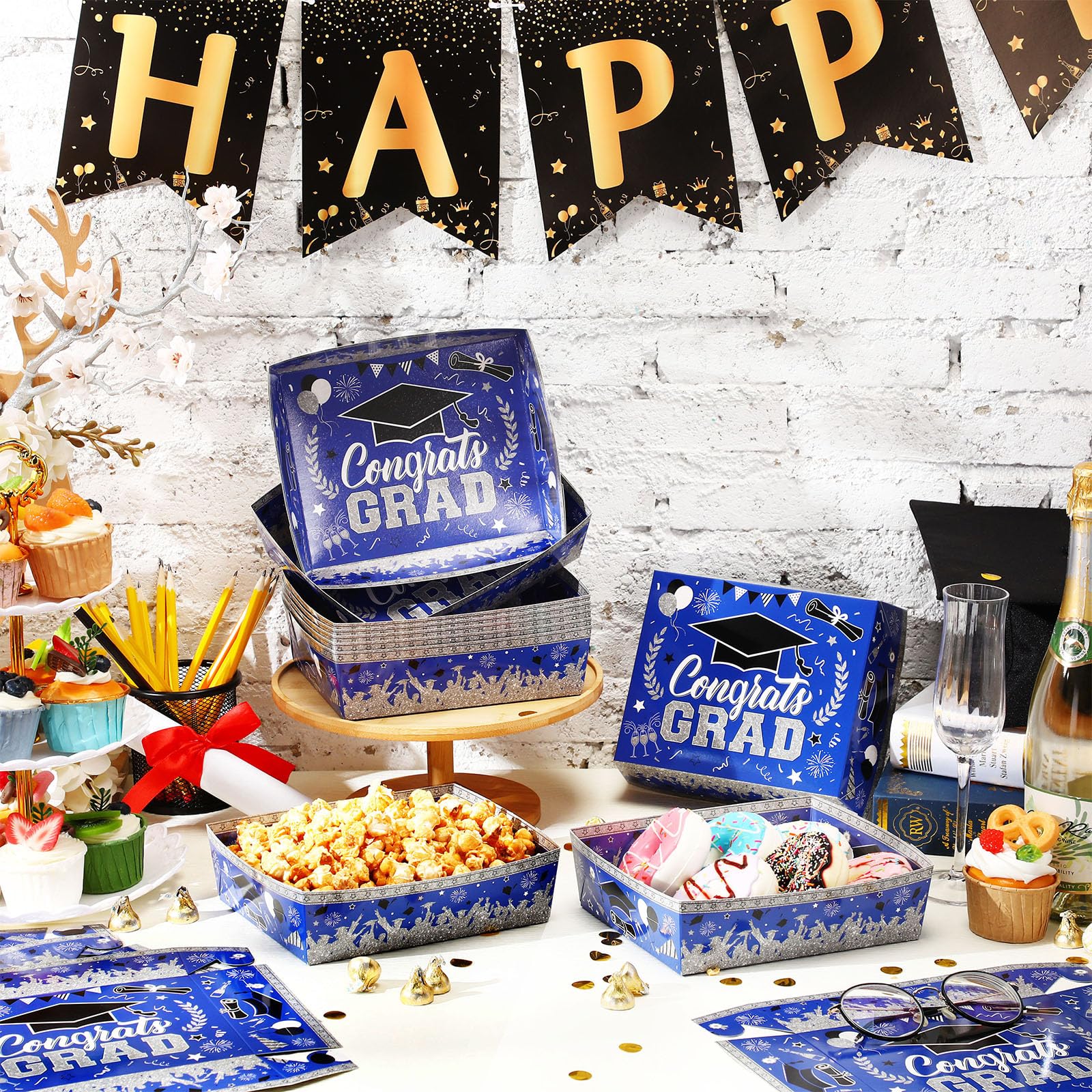 Snapklik.com : 36 Pcs 2025 Blue And Silver Graduation Paper Food Trays ...